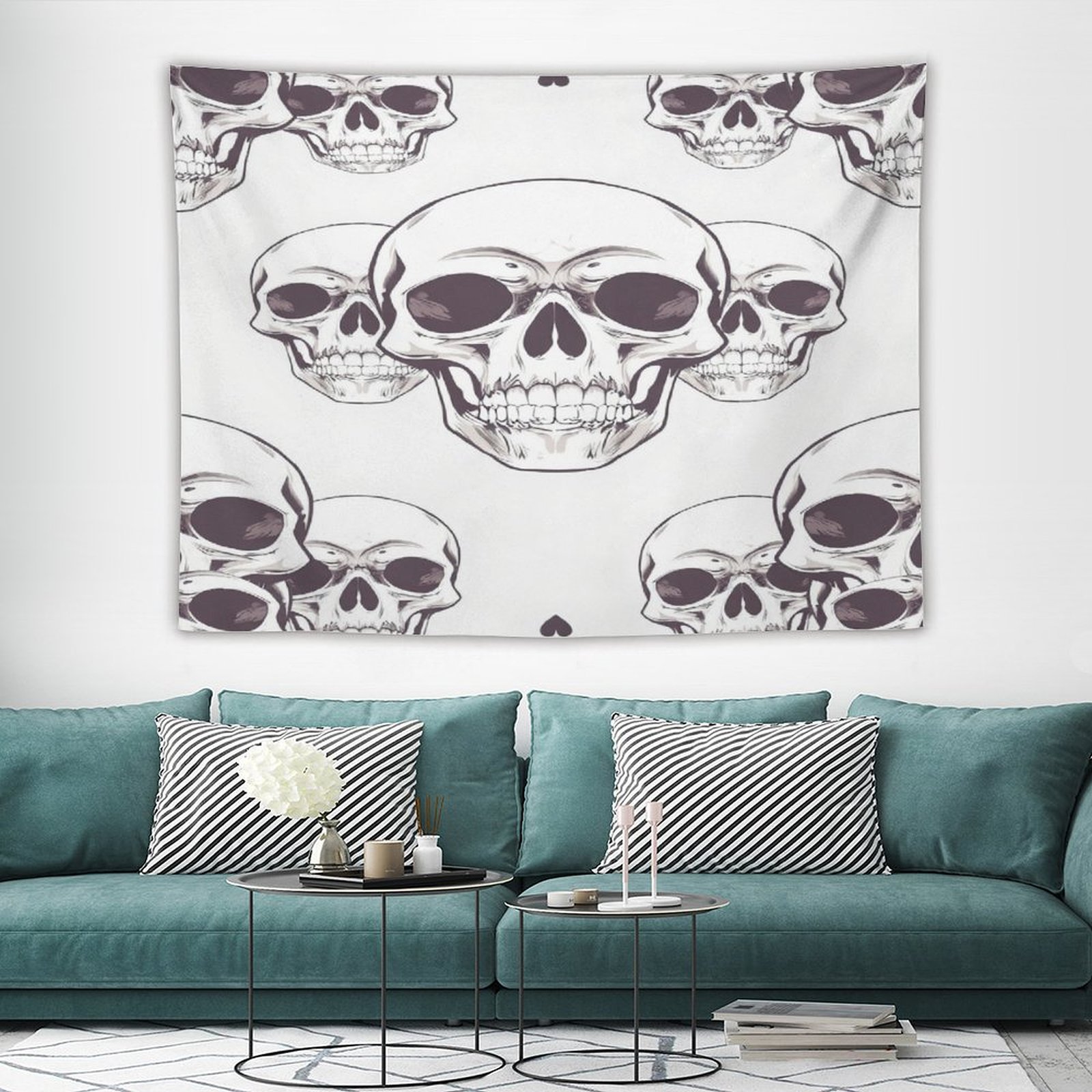 Repeating Skull Pattern Design Tapestry Wall Hanging Art Living Room ...
