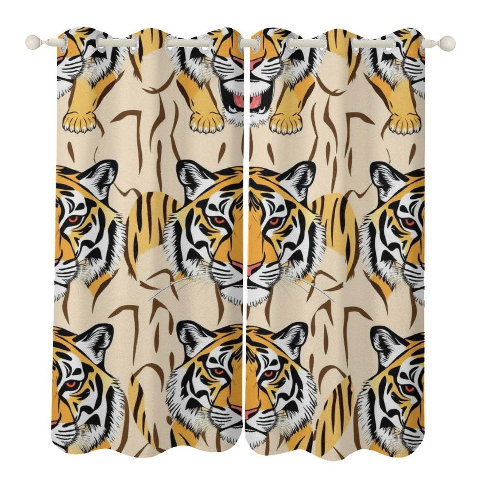 Repeating Tiger Head Pattern Curtain for Living Room Bedroom Set Design ...