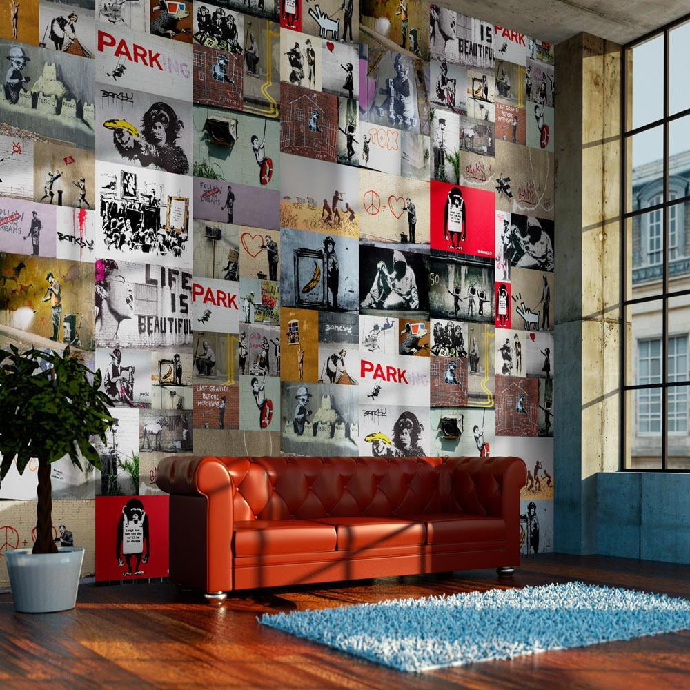Repeating Wallpaper Roll - Banksy - A Collage - 32.8'L x 19.7"W ...