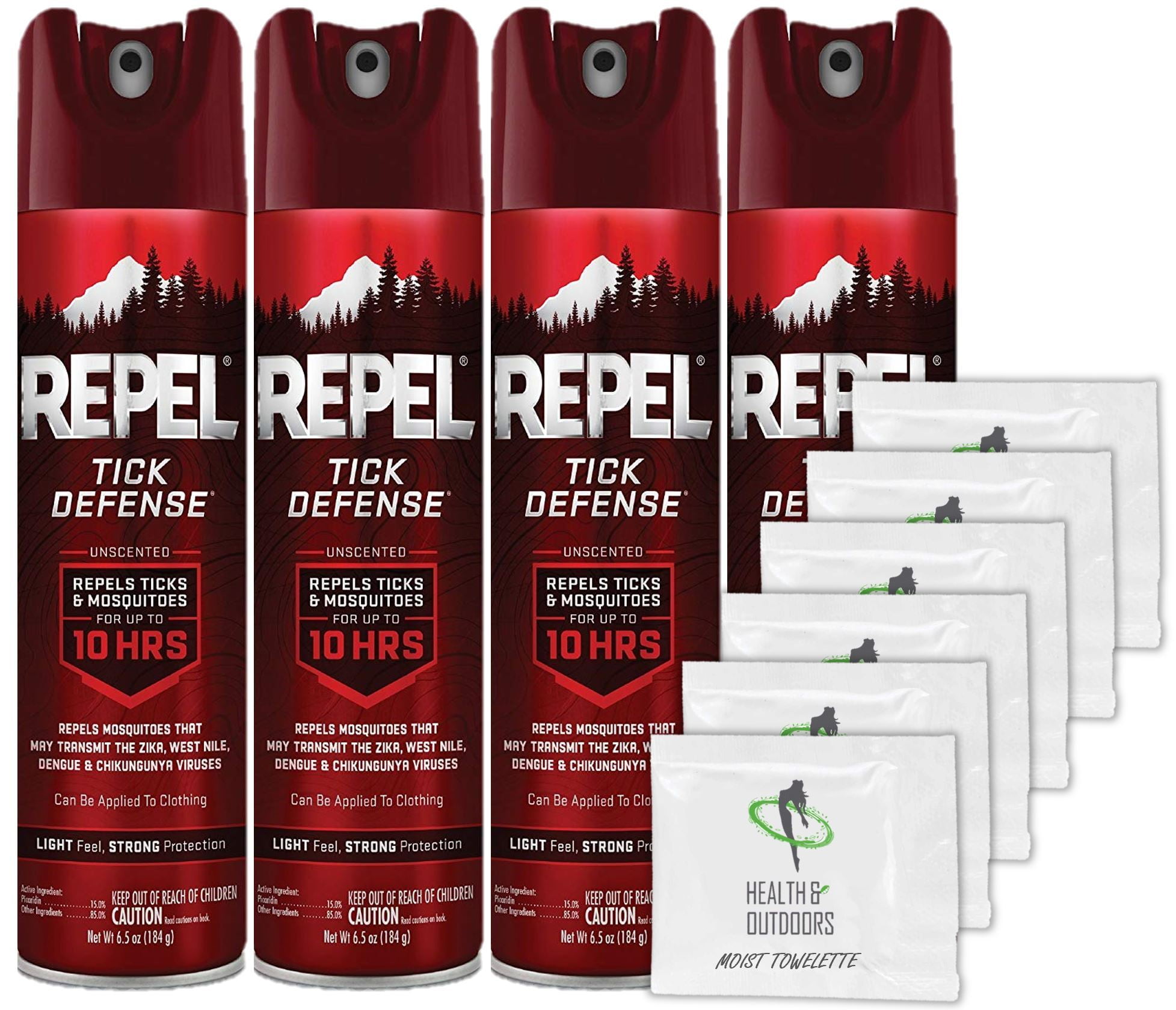 Repel Tick Defense 6.5 Ounce Aerosol Spray (4 Count) + (6) BONUS Moist ...