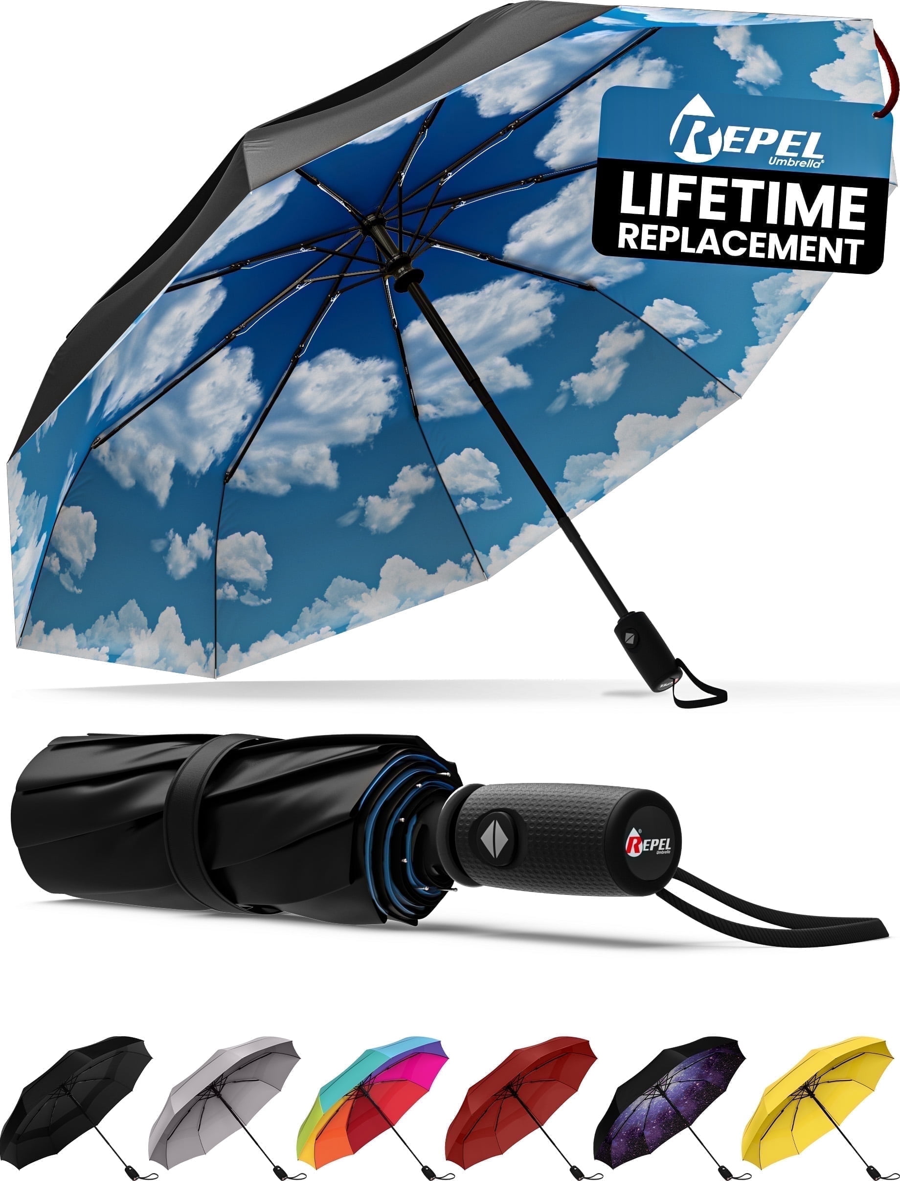Repel Umbrella, Windproof Travel Umbrella, Compact Double-Vented Canopy ...