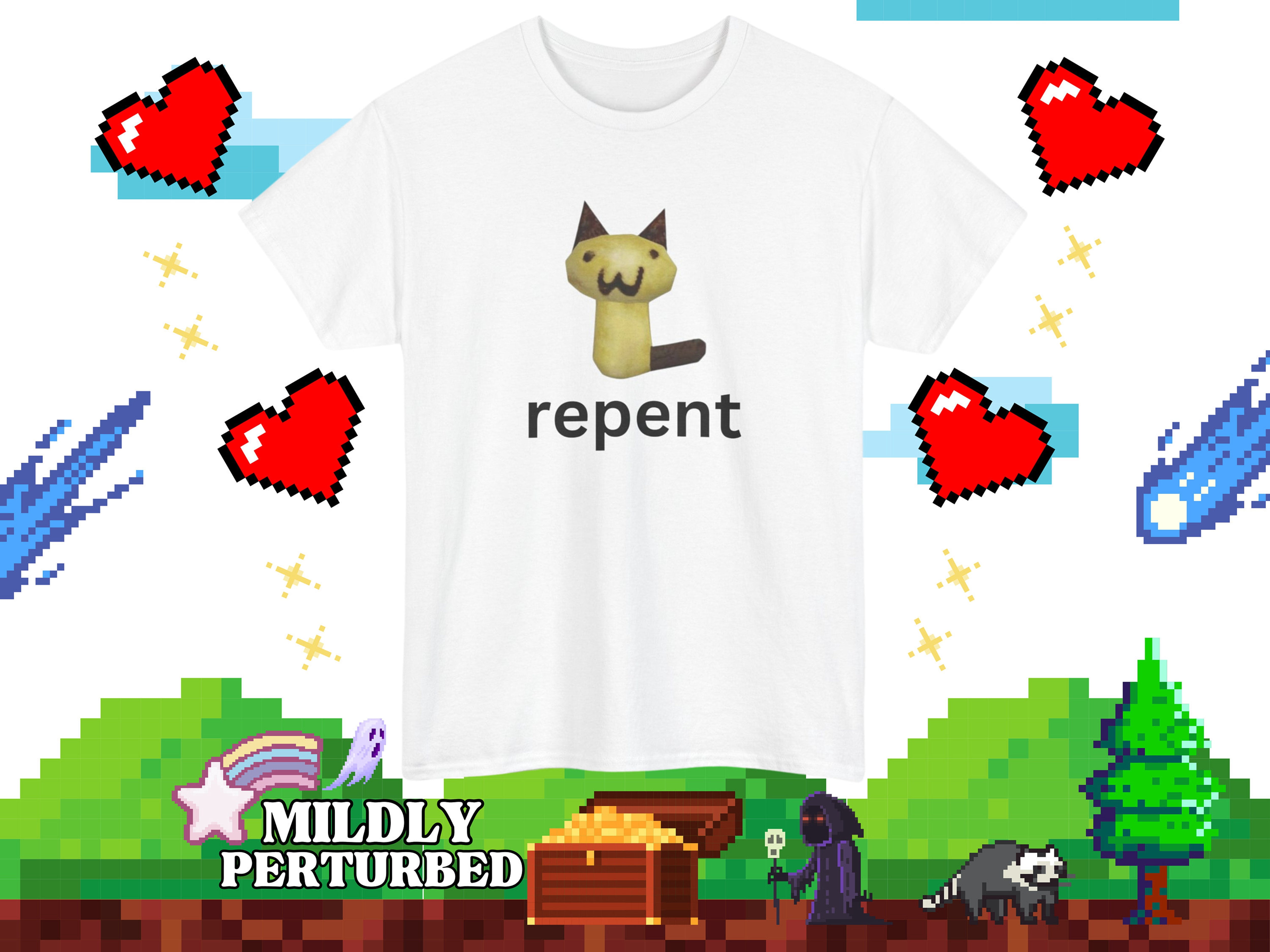 Repent Low Poly Cat Funny Meme T-shirt, Ironic Gen z Meme, Oddly ...
