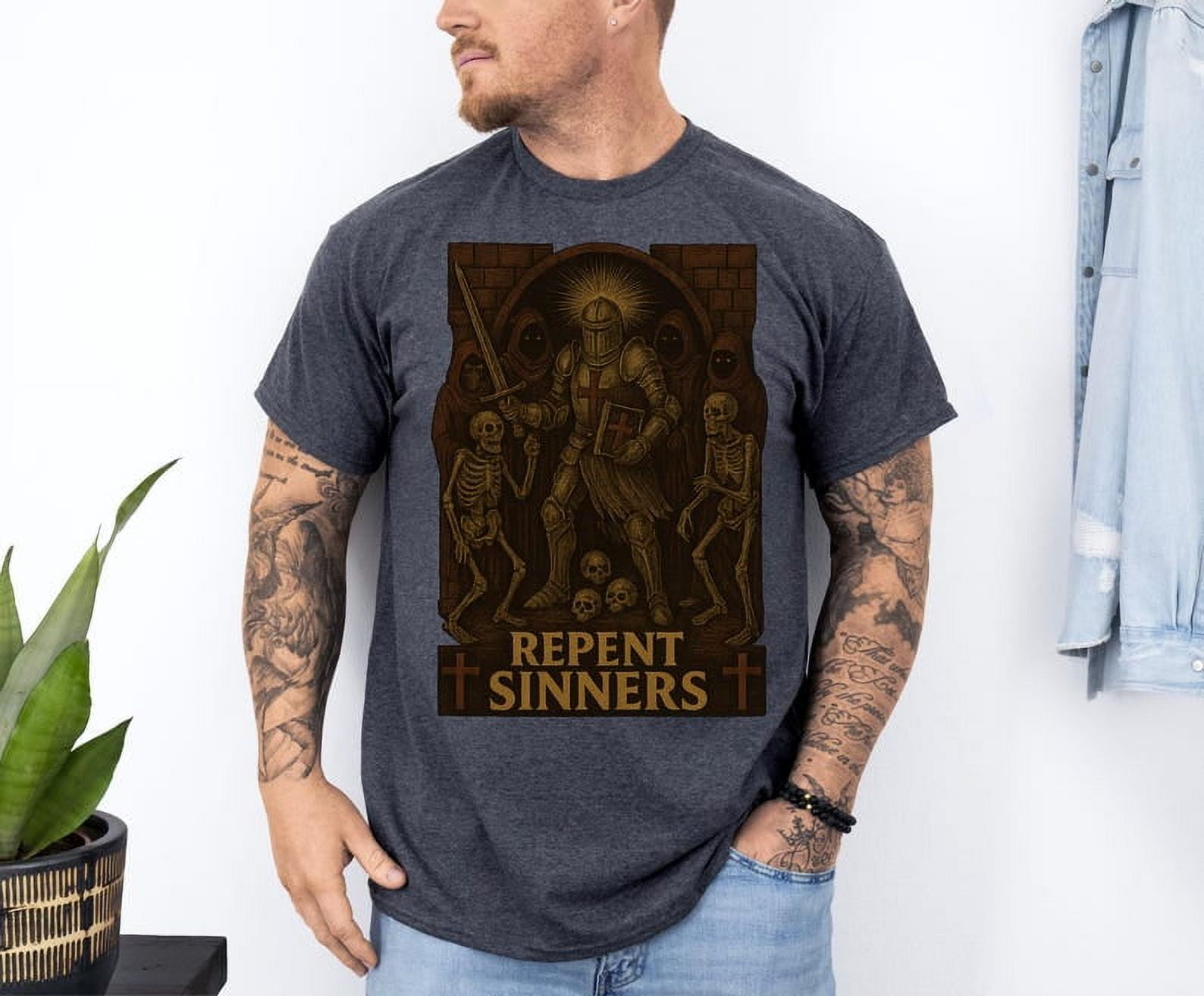 Repent Sinners T-Shirt, Gothic Religious Horror Tee, Grim Medieval ...