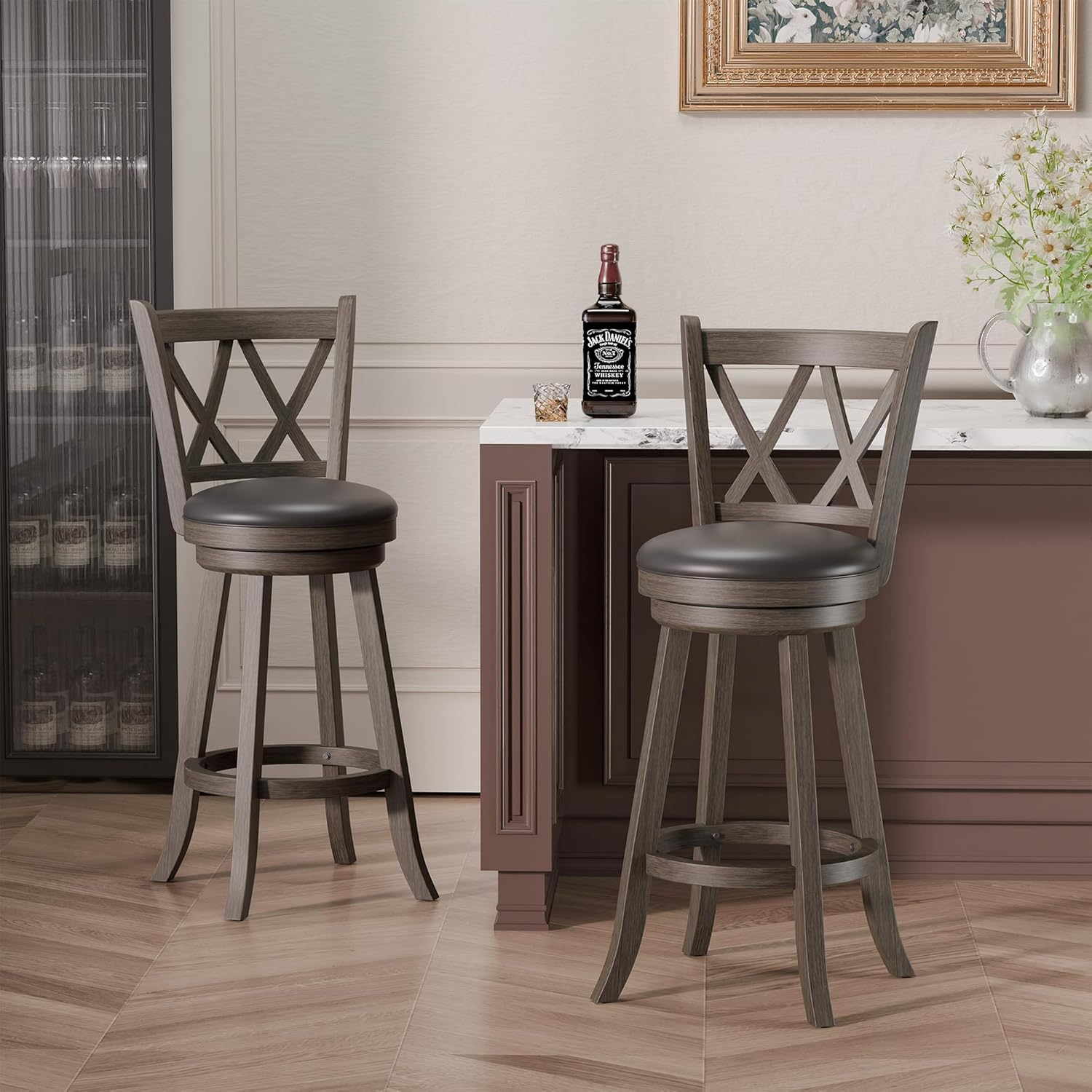 Repick Bar Stools Seat Height Counter Height Swivel Barstools with X ...