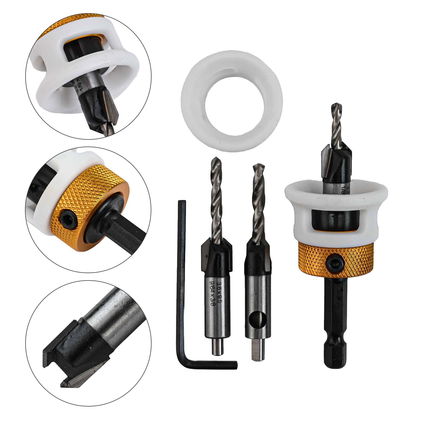 Replaceable Countersink Drill Bits Set of 3 with Adjustable Depth ...