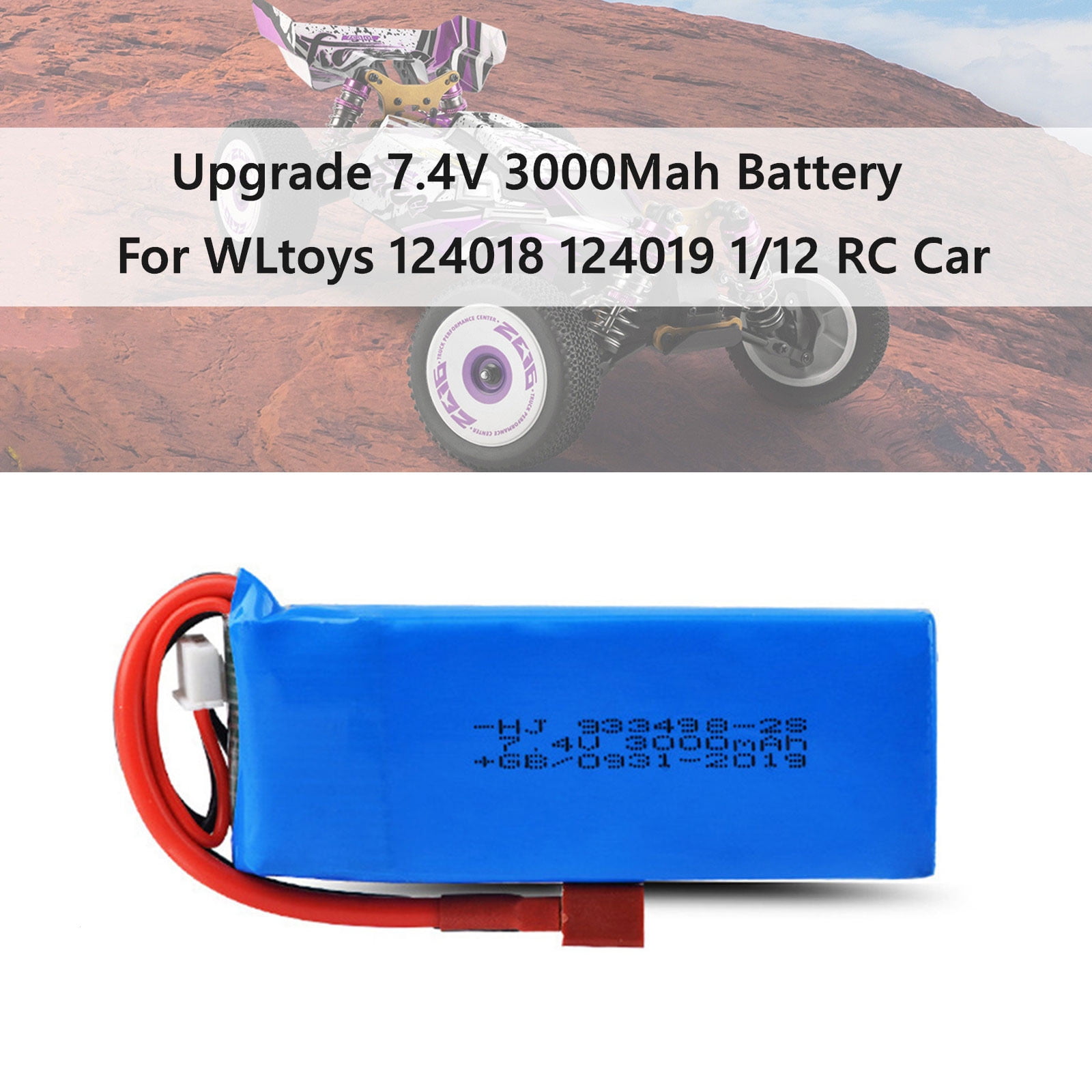 Replacement 7.4V 3000mAh 2S LiPo Battery for WLToys 124018/124019 1/12 ...