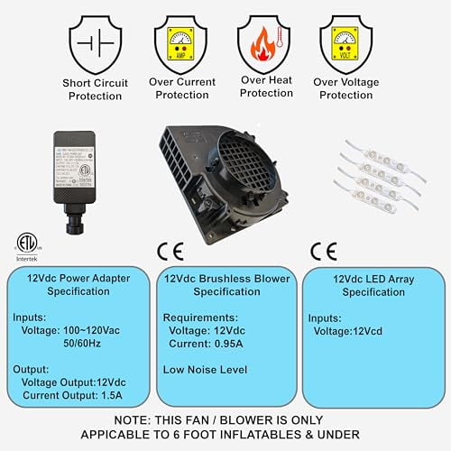 Replacement Air Blower Motor Fan for 6 feet Tall and Less Inflatables ...