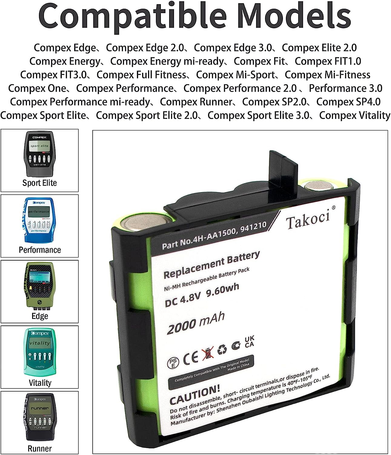 Compex 4H-AA1500 2000mAh 4.8V Replacement Battery for Sport Elite ...