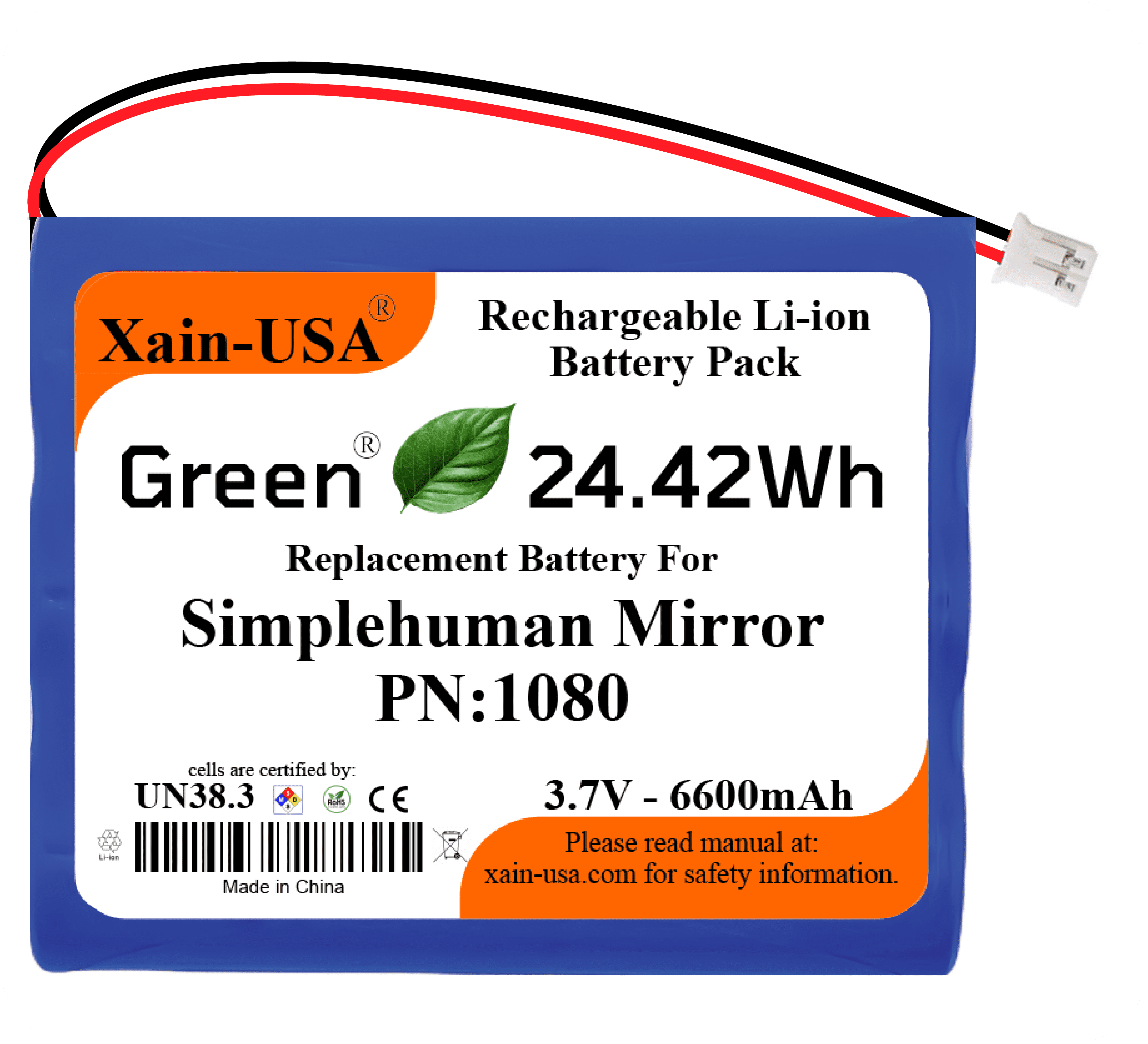 Replacement Battery PN: BT1080 for Simplehuman Mirrors (ST3024 ST3026 ...