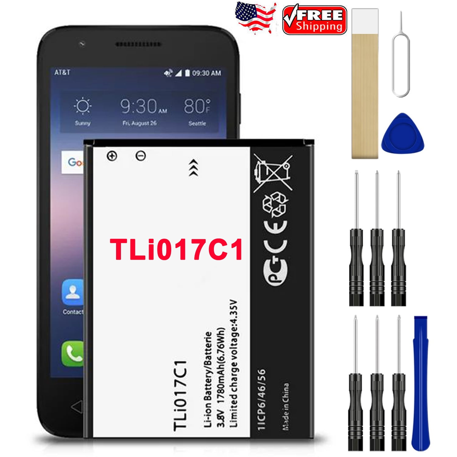 Replacement Battery TLi017C1 TLiO17Cl for AT&T Alcatel One Go Flip ...