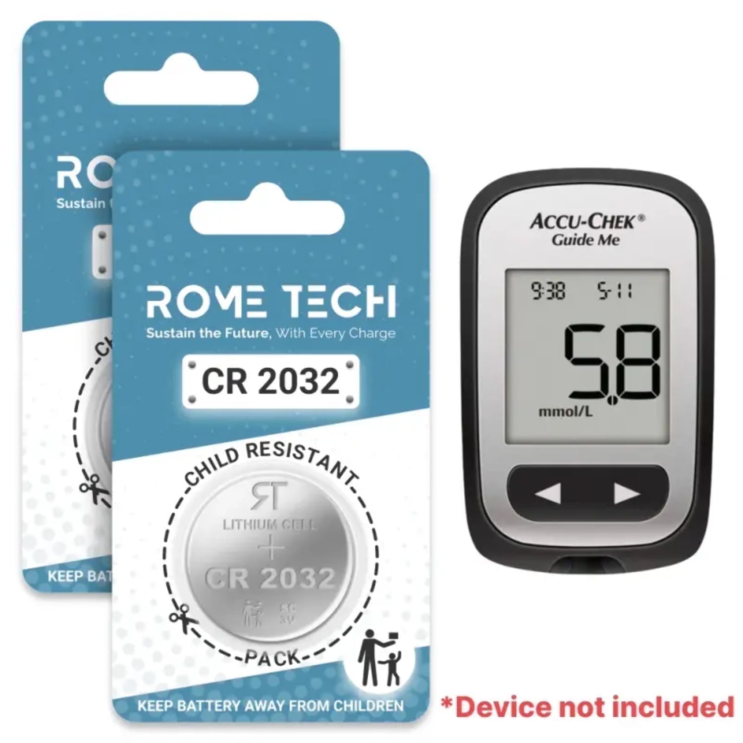 Replacement Battery for Accu-Chek Guide Me Blood Glucose Monitor - 2 Pack - Walmart.com