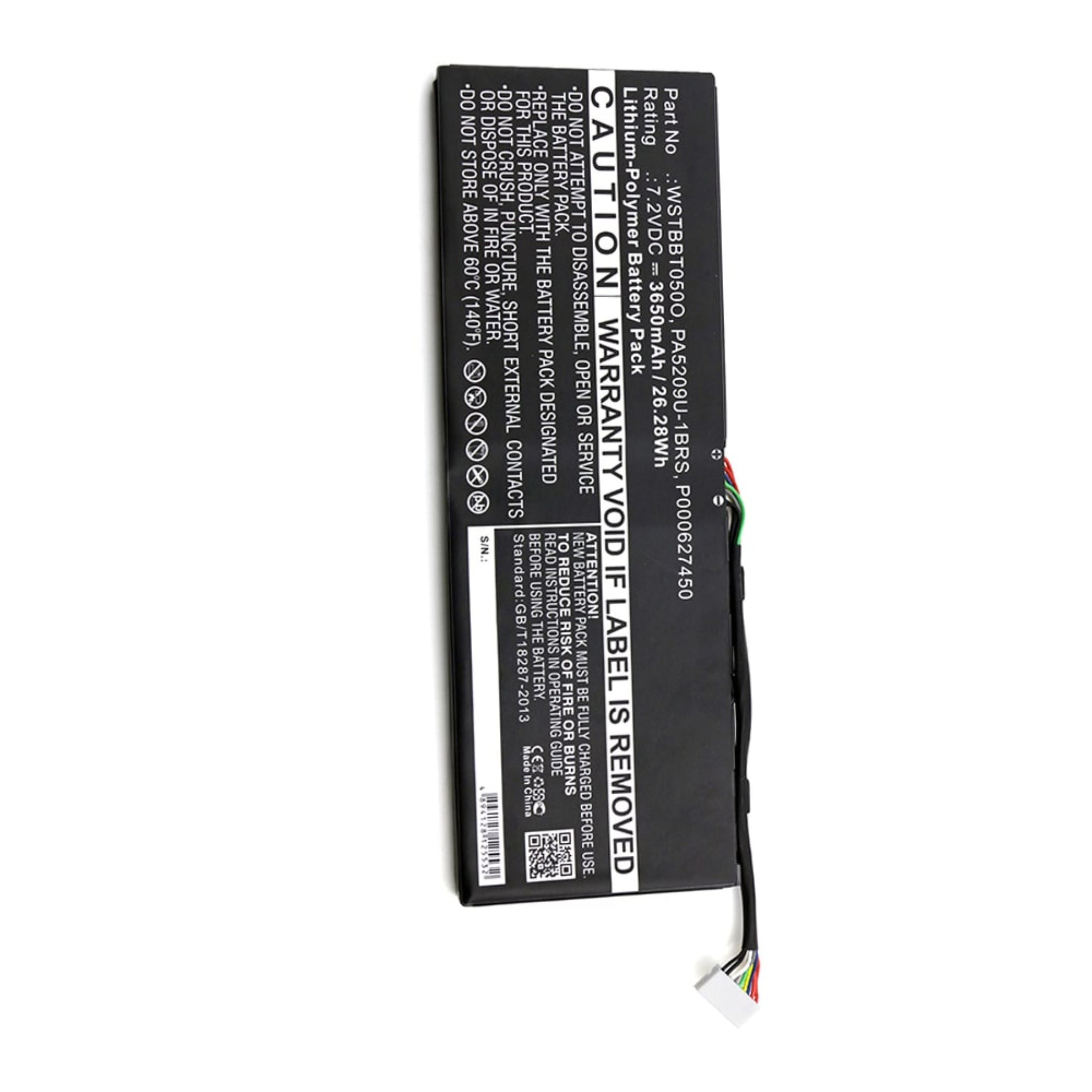 Replacement Battery for Toshiba PA5209U-1BRS (3650mAh Li-Polymer 7.2V ...