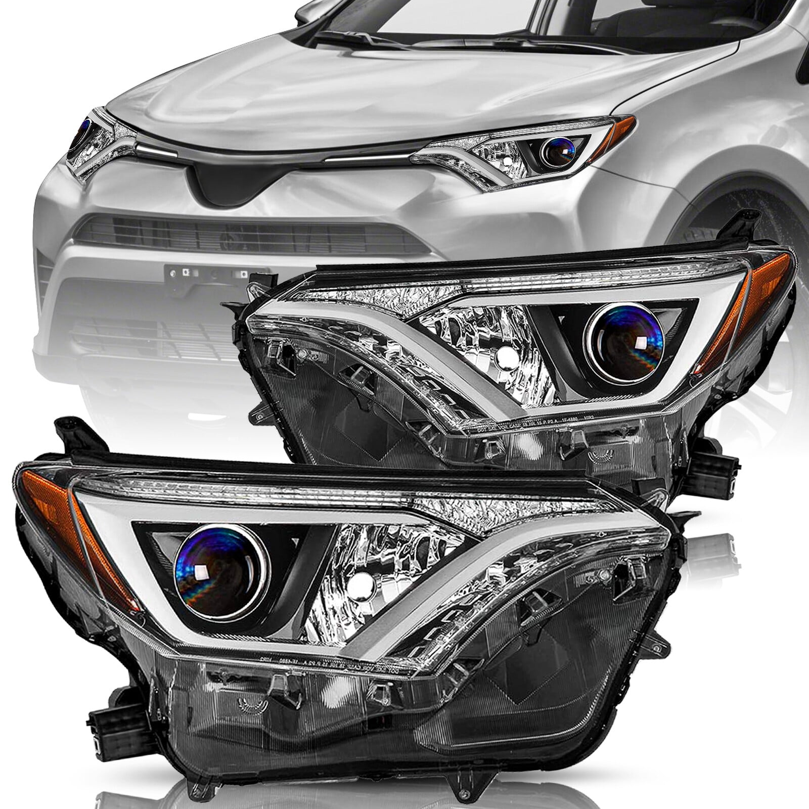 Replacement Chrome Headlights with Amber Corner Lamps, Compatible with ...