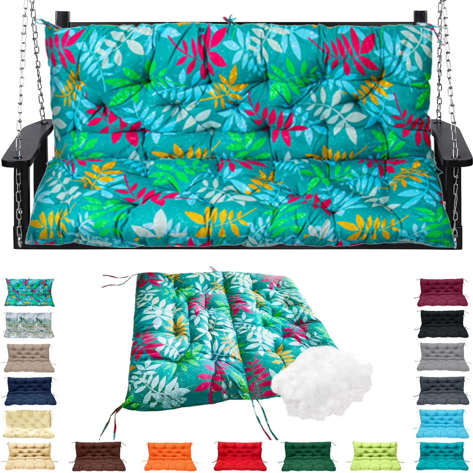 2/3 Seater Bench Swing Seat Cushion Garden Furniture Chair Pad Backrest ...