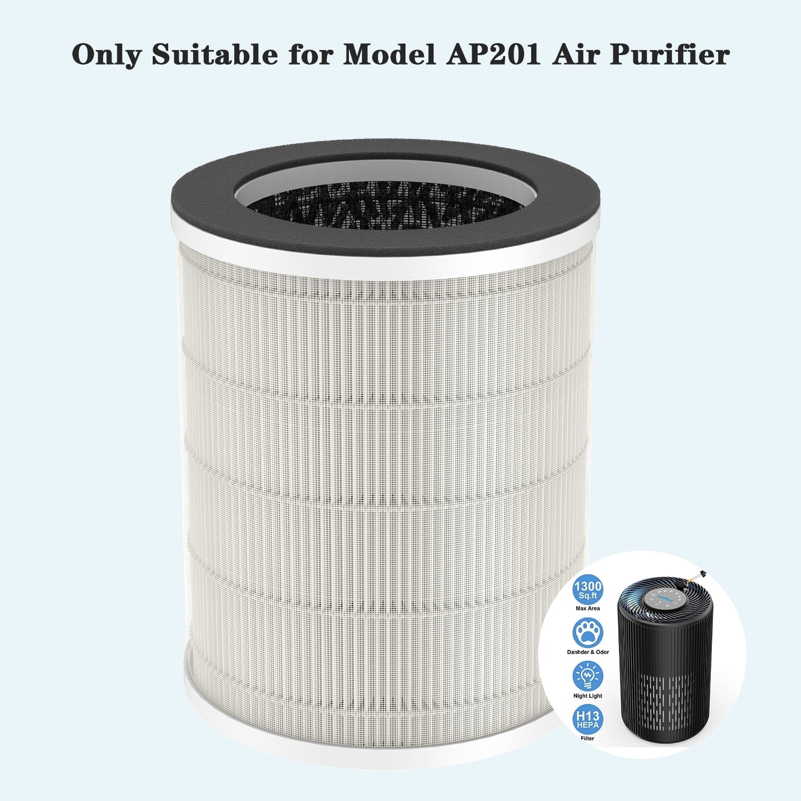 AIRFIRE Replacement H13 HEPA Filter, Fits AP201 Air Purifier, 2-Stage ...