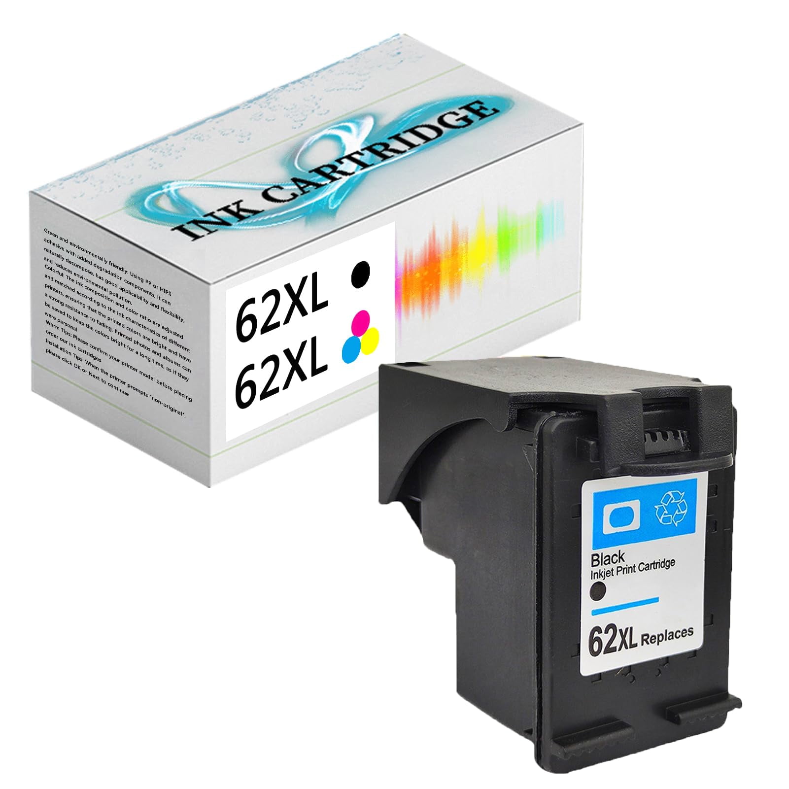 Replacement High Yield Ink Cartridge Compatible for HP 62 XL Cartridges ...