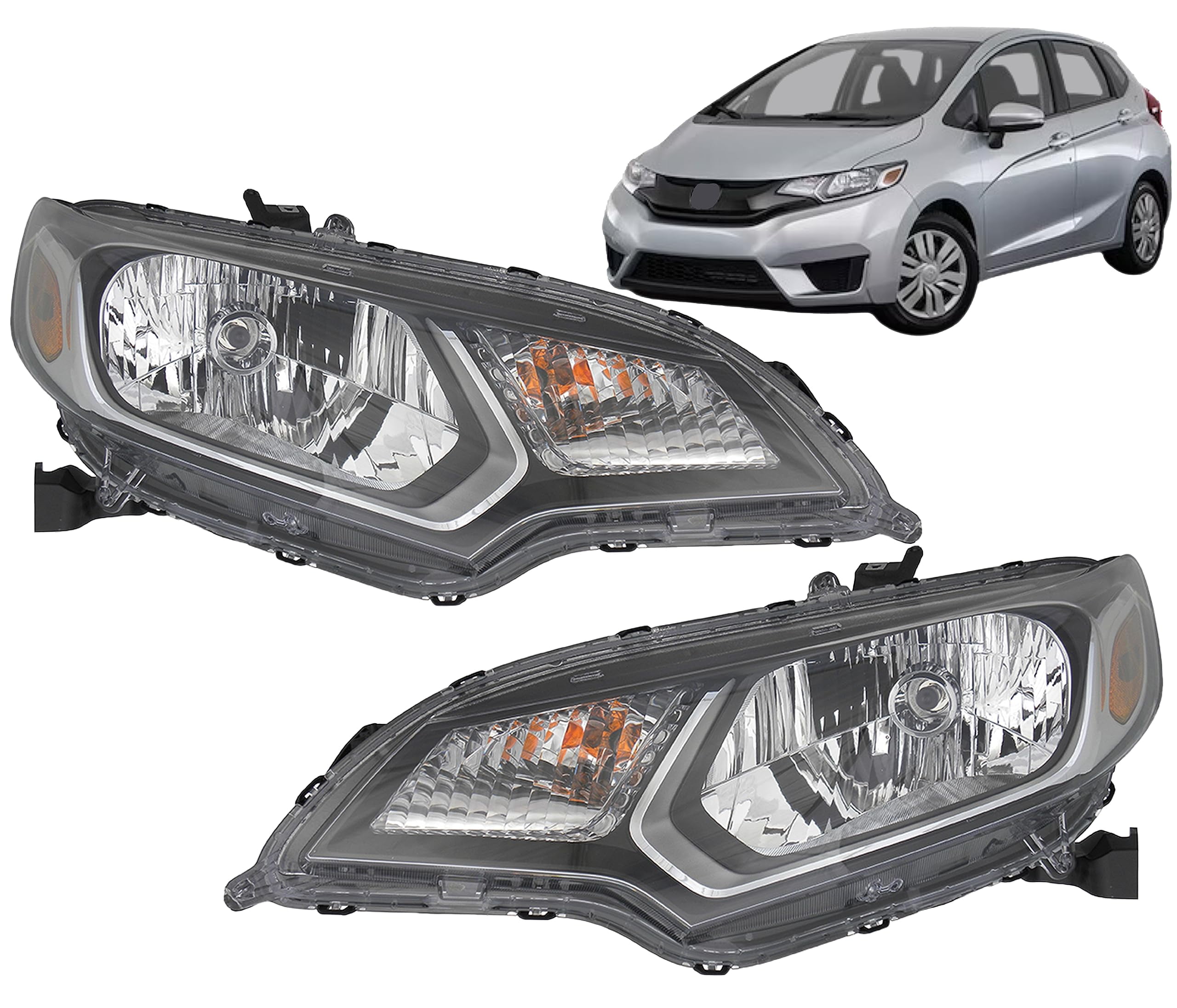 Replacement for Honda Fit 2015 2016 DOT/SAE Compliant Halojen Headlight Headlamp Assembly Set ...