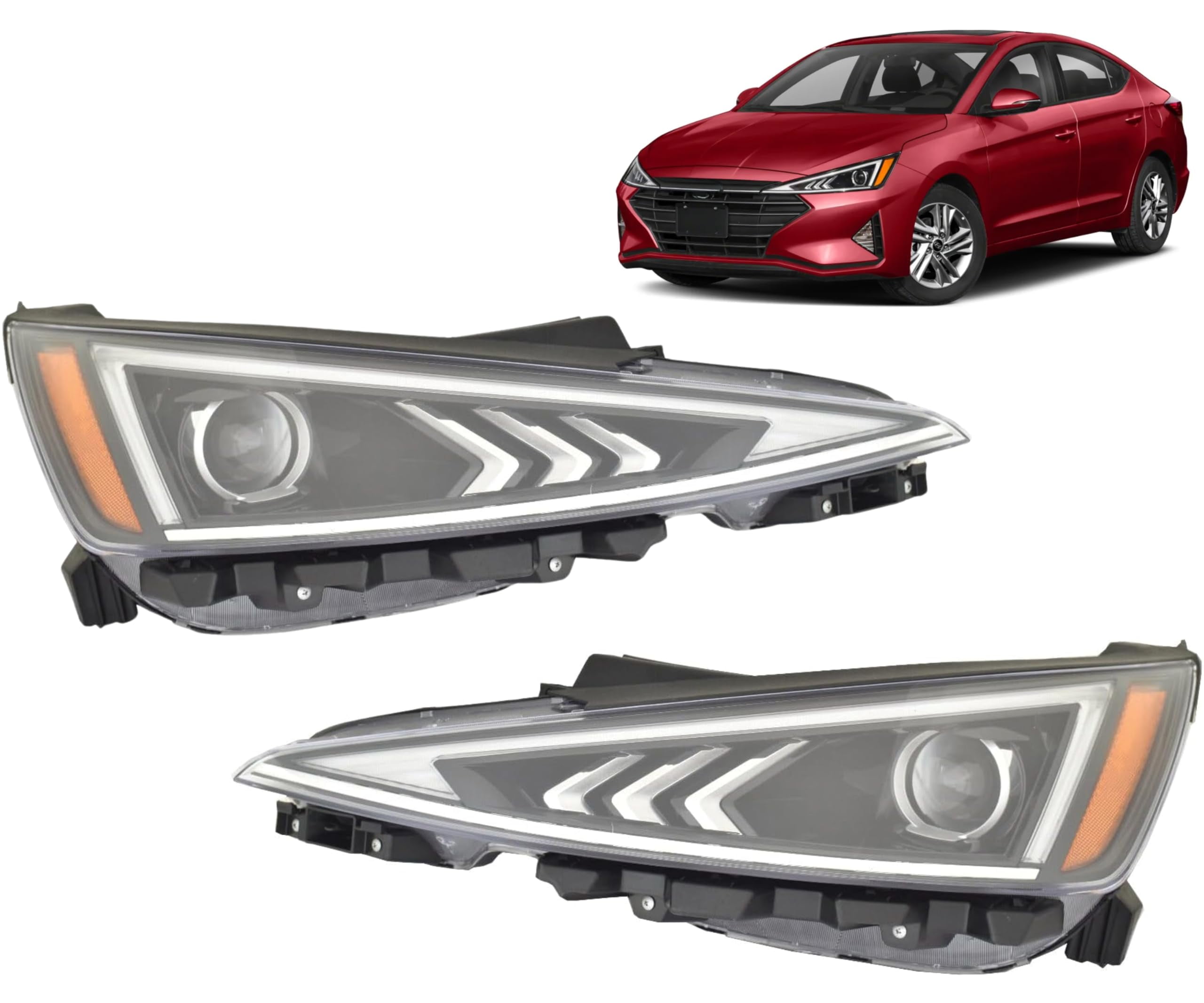 Replacement for Hyundai Elantra 2019-2020,Korea/ US Built Headlight Assembly, Halogen Headlamp ...