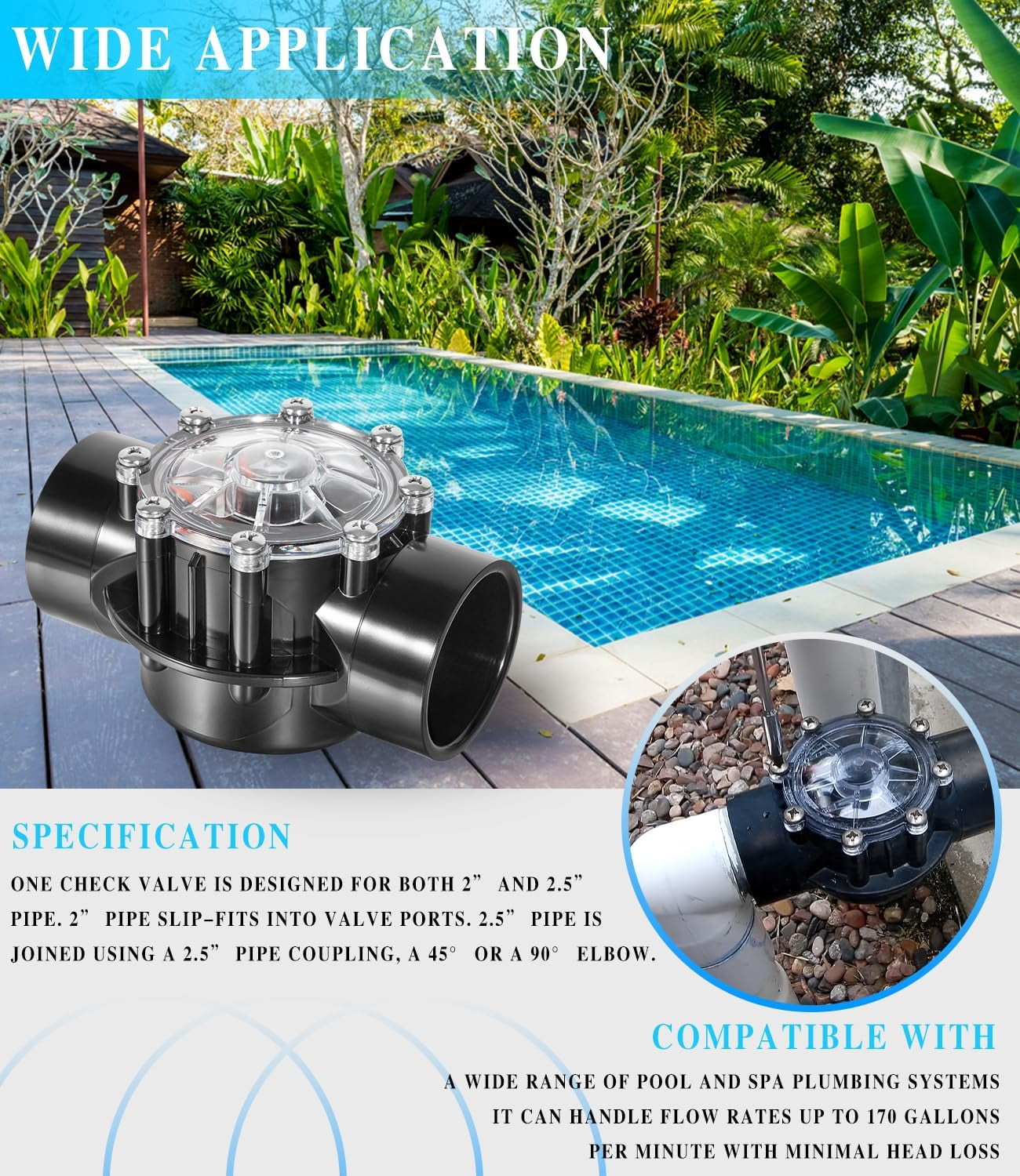 Replacement for Jandy 7305 Check Valve 2 Port 2 Inch to 2.5-Inch, 180 ...