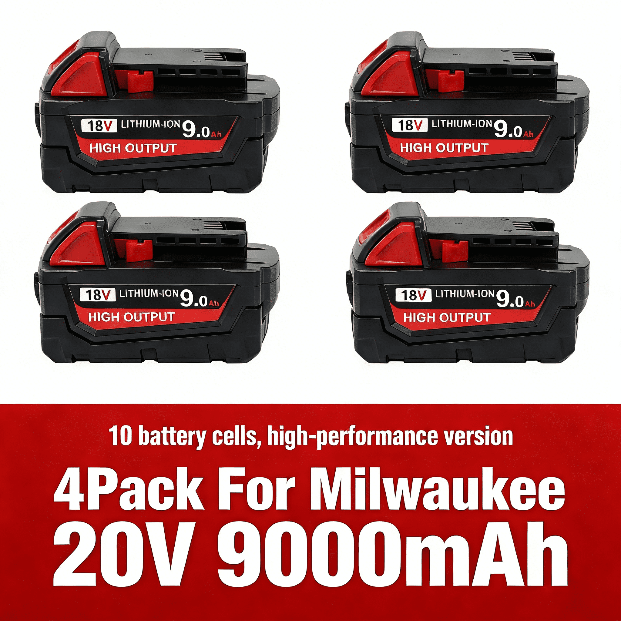AERDU 4-Pack M18 18V 9.0Ah Redlithium XC Battery for Milwaukee 48-11 ...