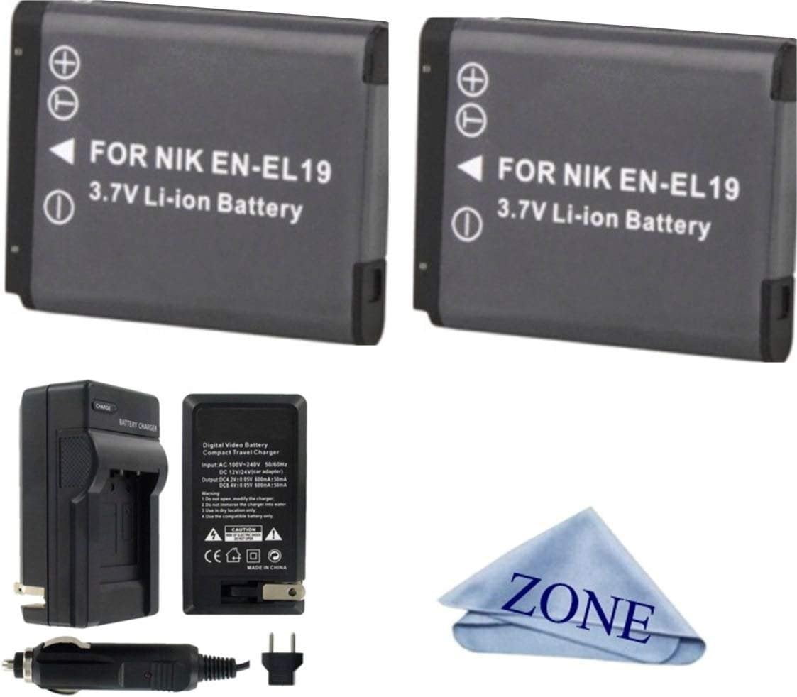 Replacement Nikon EN-EL19 1000mAh 2 Batteries and 1 Charger for Nikon Coolpix S32, S33, S100 ...