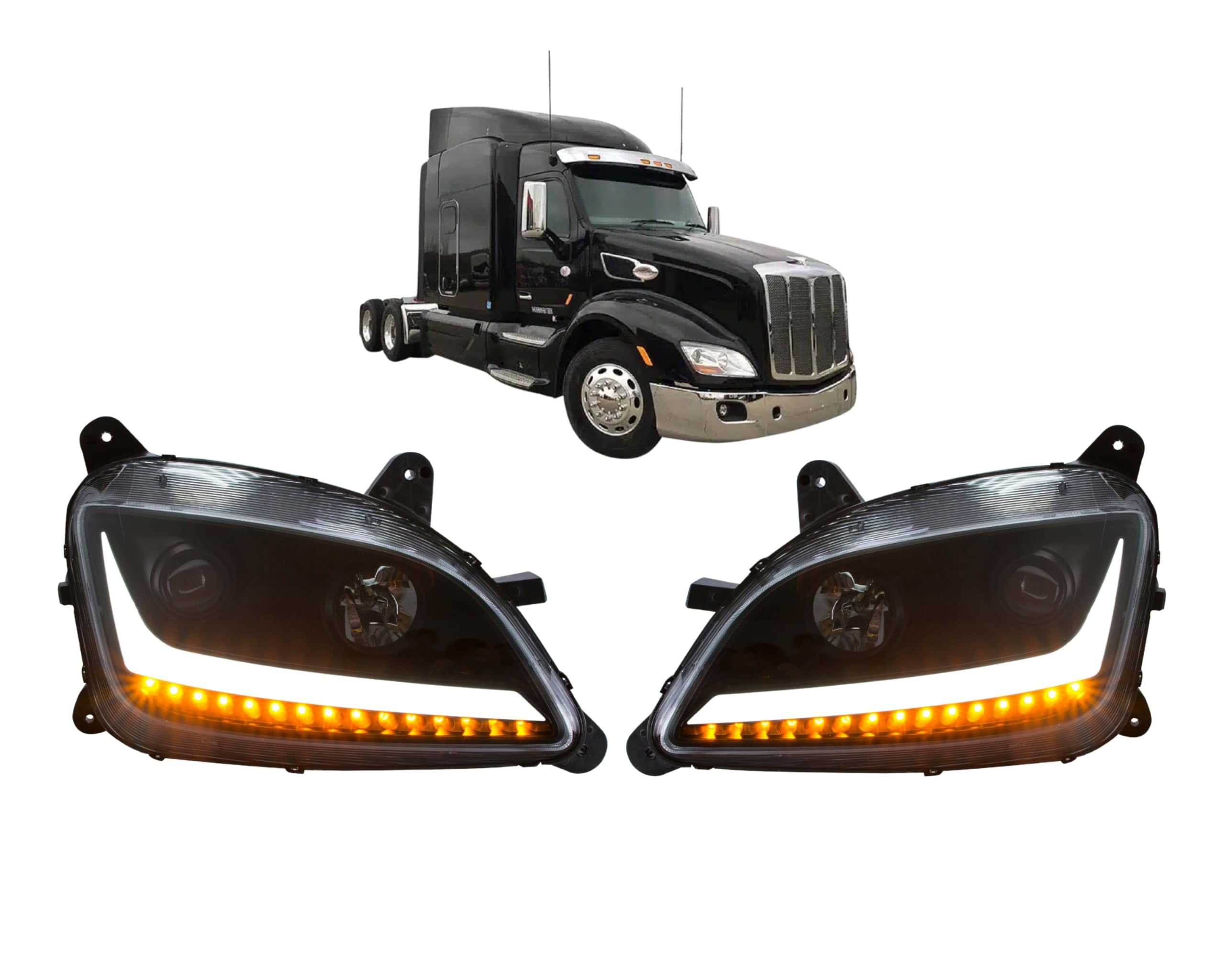Replacement For Peterbilt 579 2012-2021 Headlight Assembly Set With ...