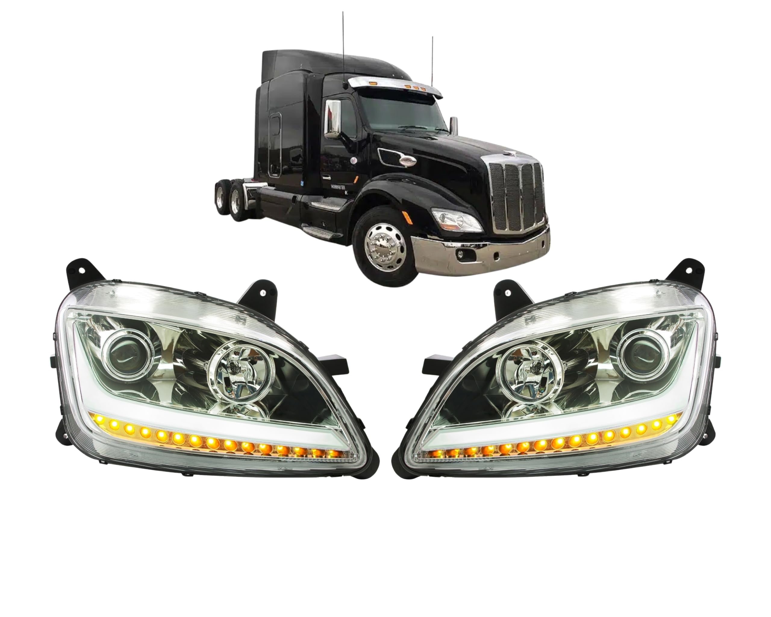 Replacement For Peterbilt 579 2012-2021 Headlight Assembly Set With ...