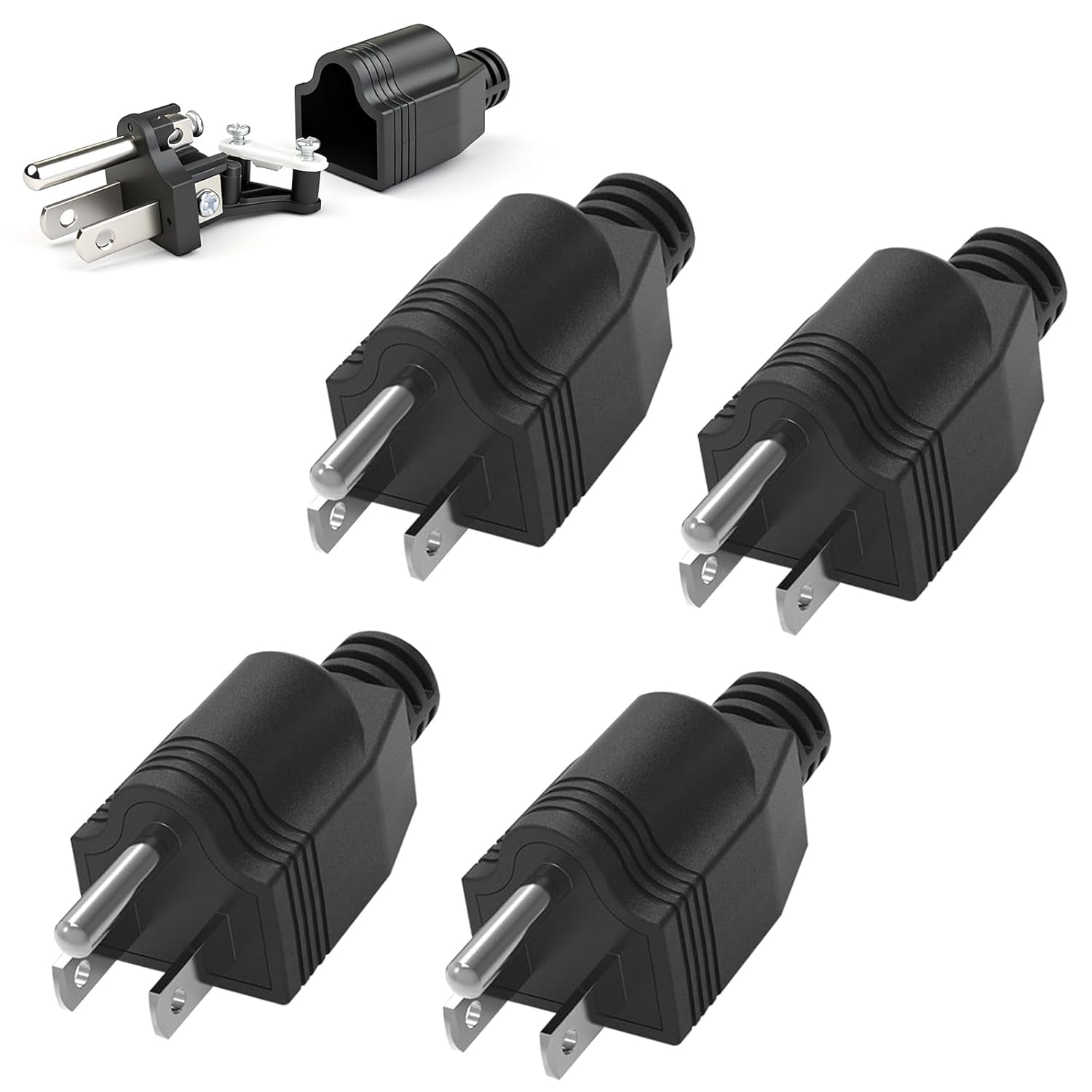 Replacement Plugs, 4 Pack 3 Prong Plug, NEMA 5-15P 15A 125V Grounding ...