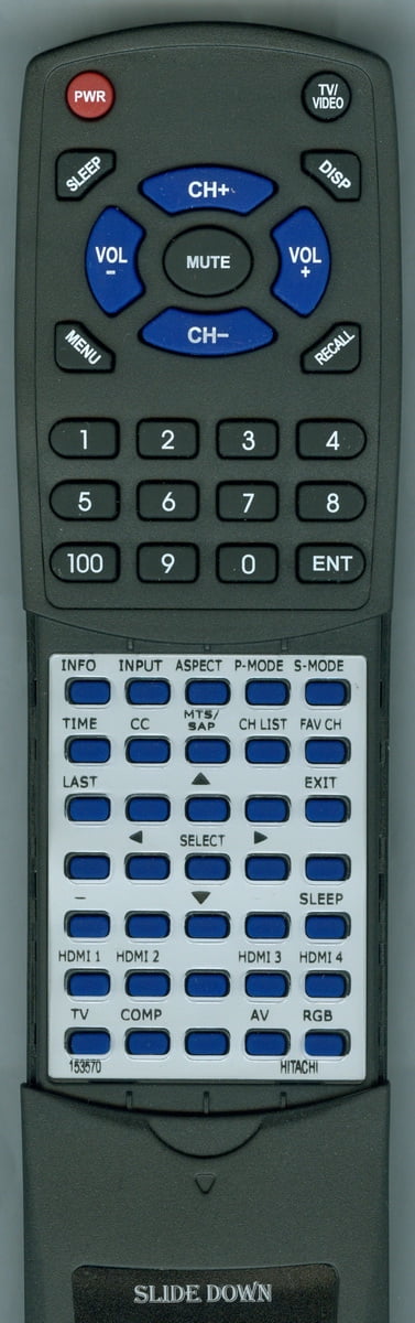 Replacement Remote for HITACHI 153570, RT153570, L40C205, LE32H405 ...