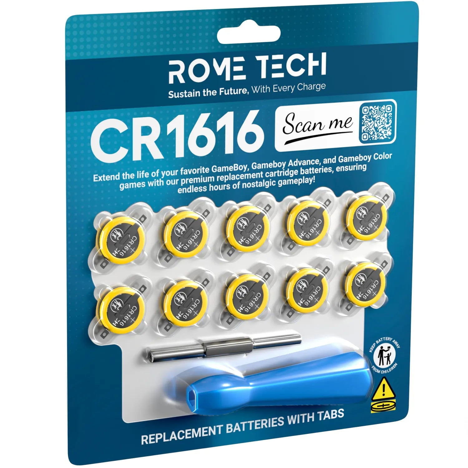 Replacement Tabbed Battery CR1616 10-pack with Screwdriver for Gameboy ...
