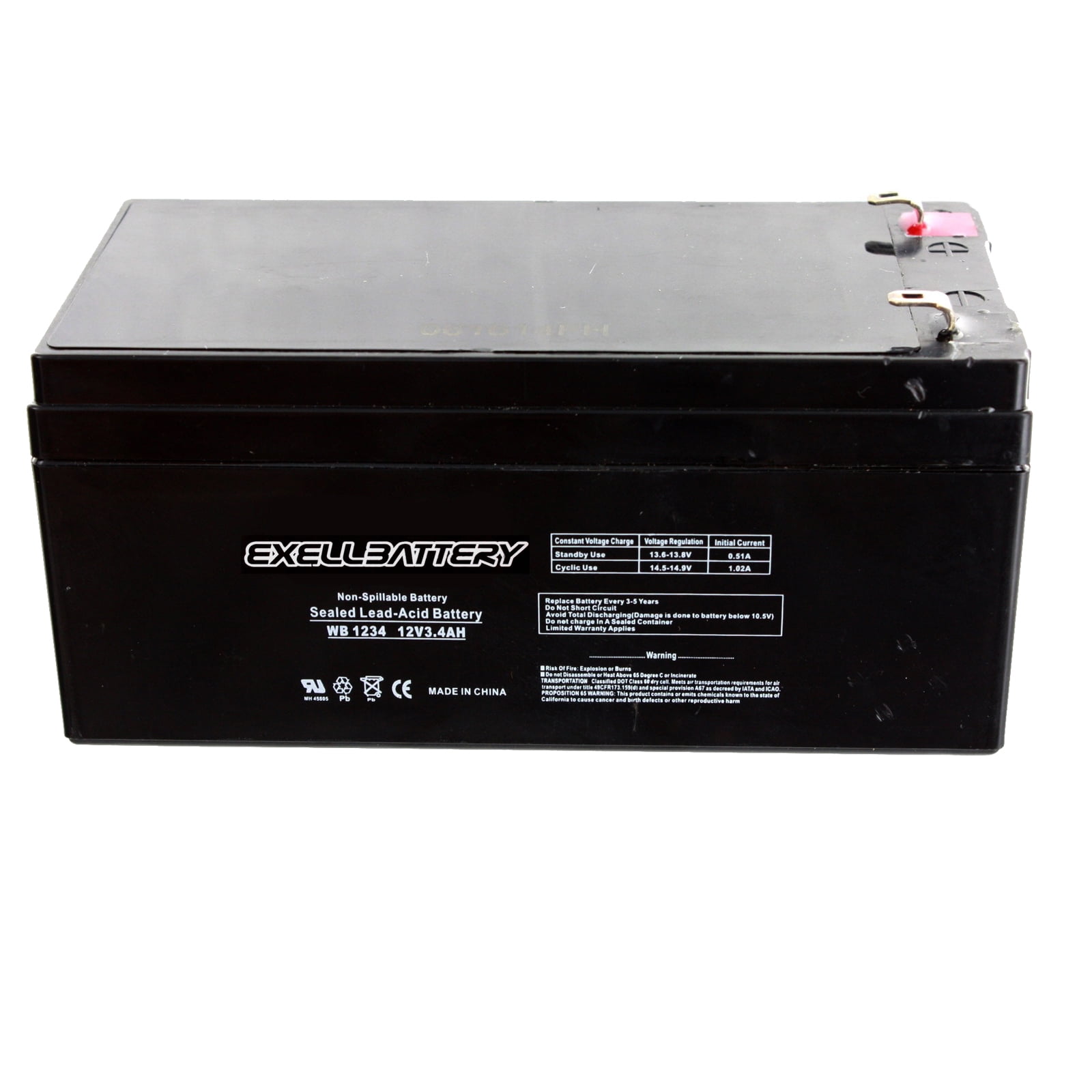 Exell 12V 3.4Ah Sealed Lead Acid AGM Rechargeable Battery for Toro ...