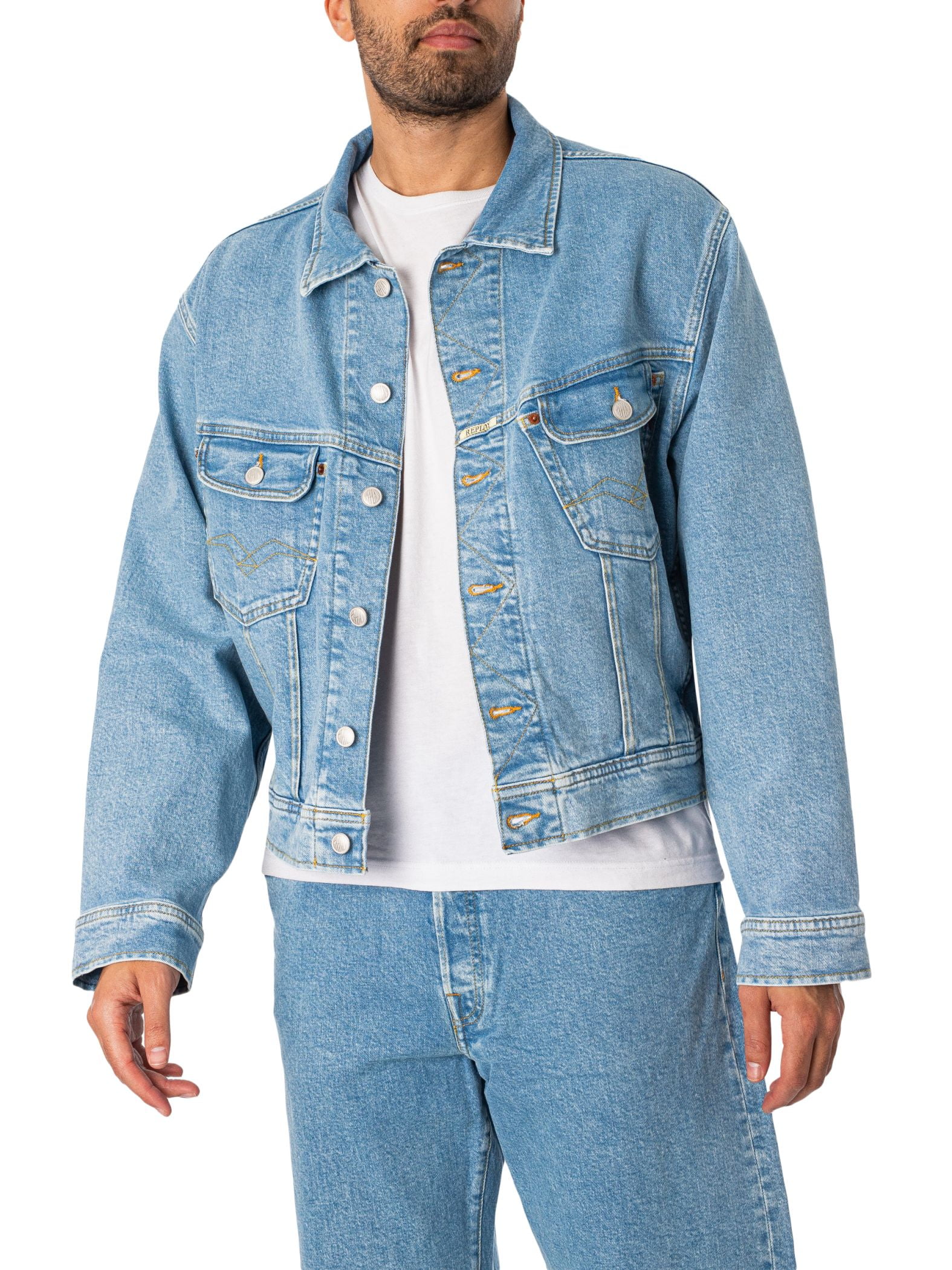 Replay Chest Pocket Denim Jacket, Blue - Walmart.com
