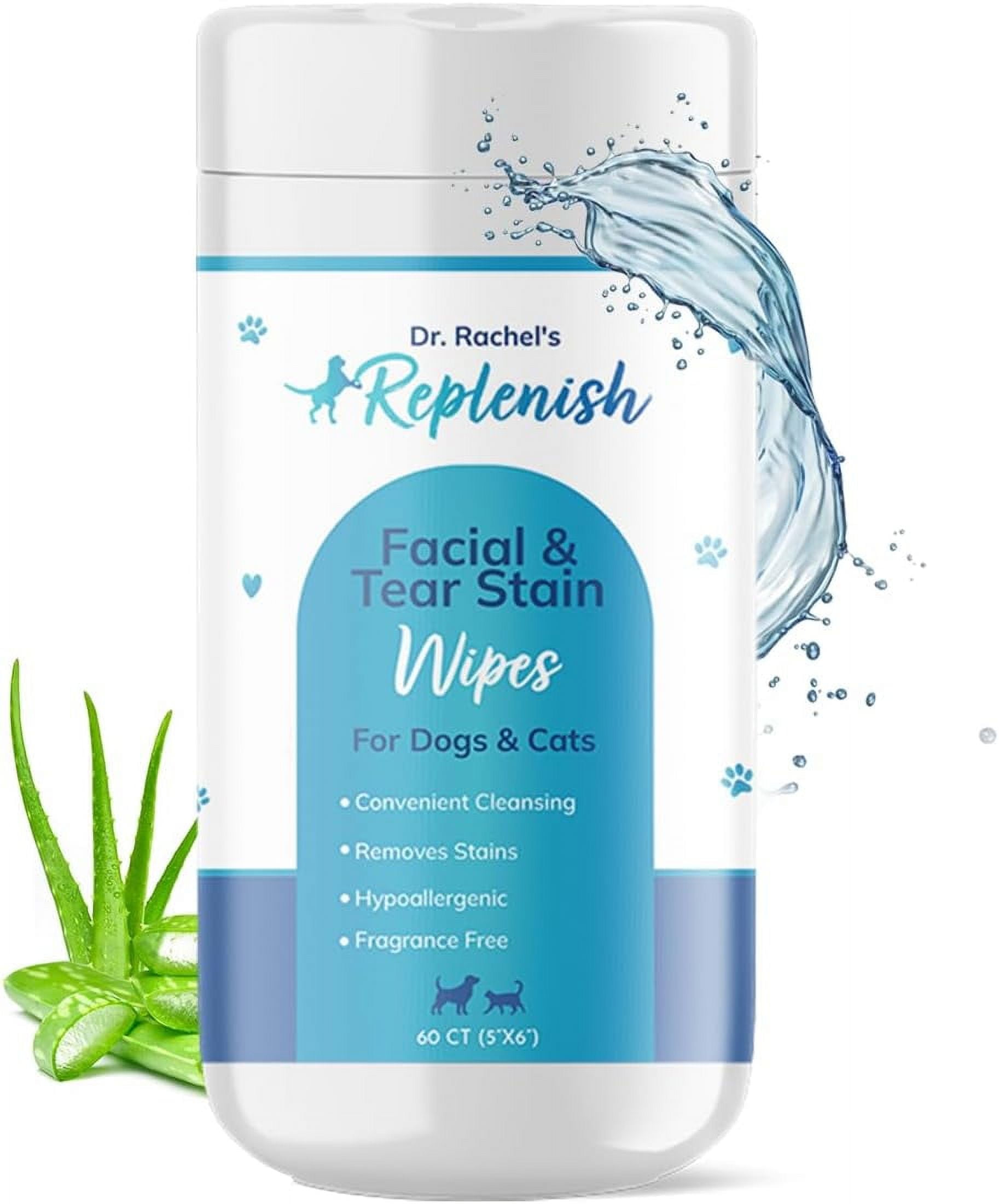 Replenish Facial and Tear Stain Wipes for Dogs and Cats - Gentle ...