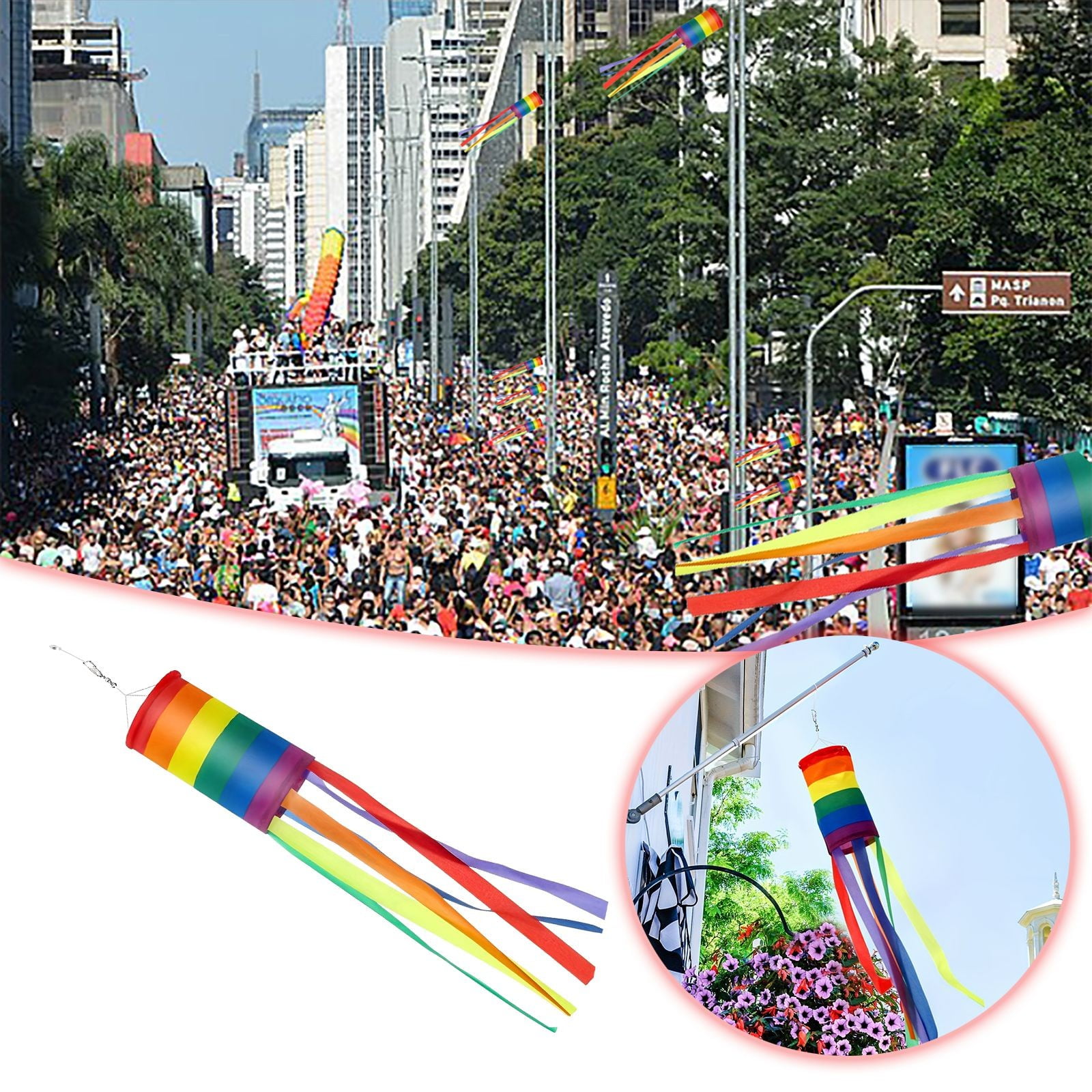 Replio 40 Inch Rainbow Windsock Bright Colorful Striped Windsock LGBT Garden Decoration Flag ...