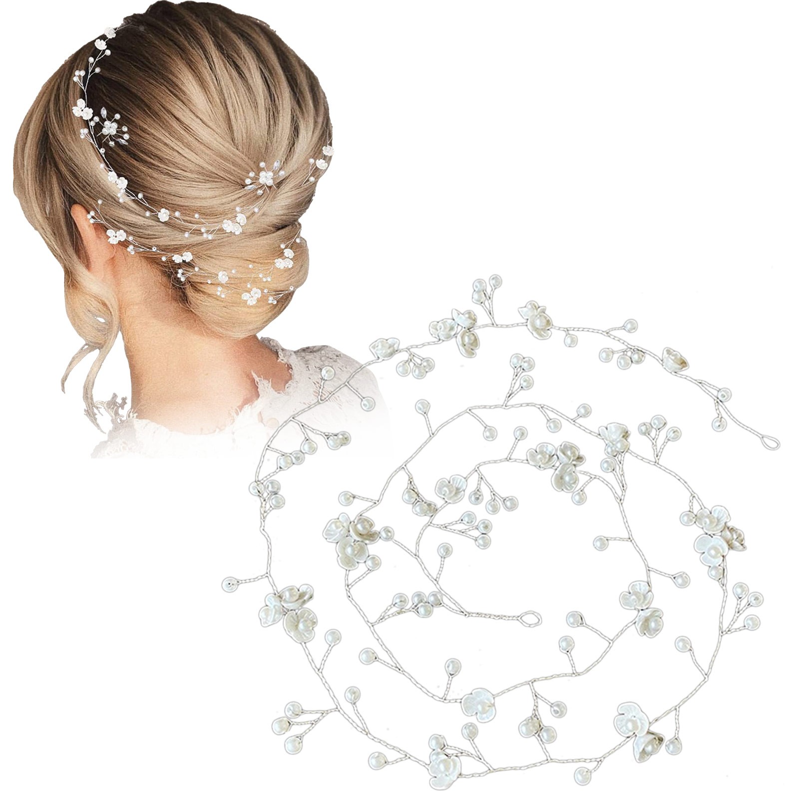 Replio Bridal Wedding Hair Vine Extra Long Pearl And Beads Bride Head Piece Silver Hair ...