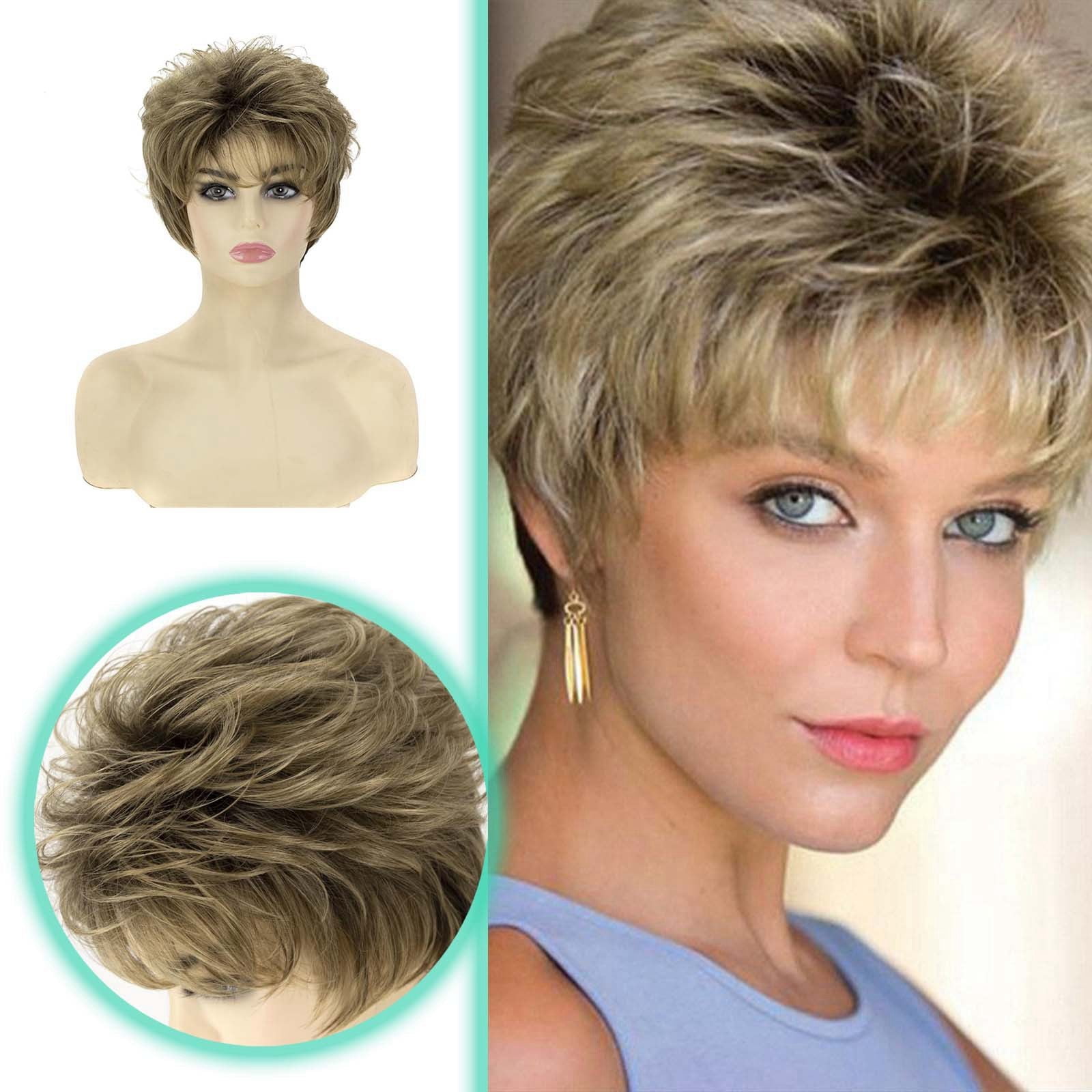 Replio Fashionable White Wig Women's Short Curly Hair Mixed Color Hair ...