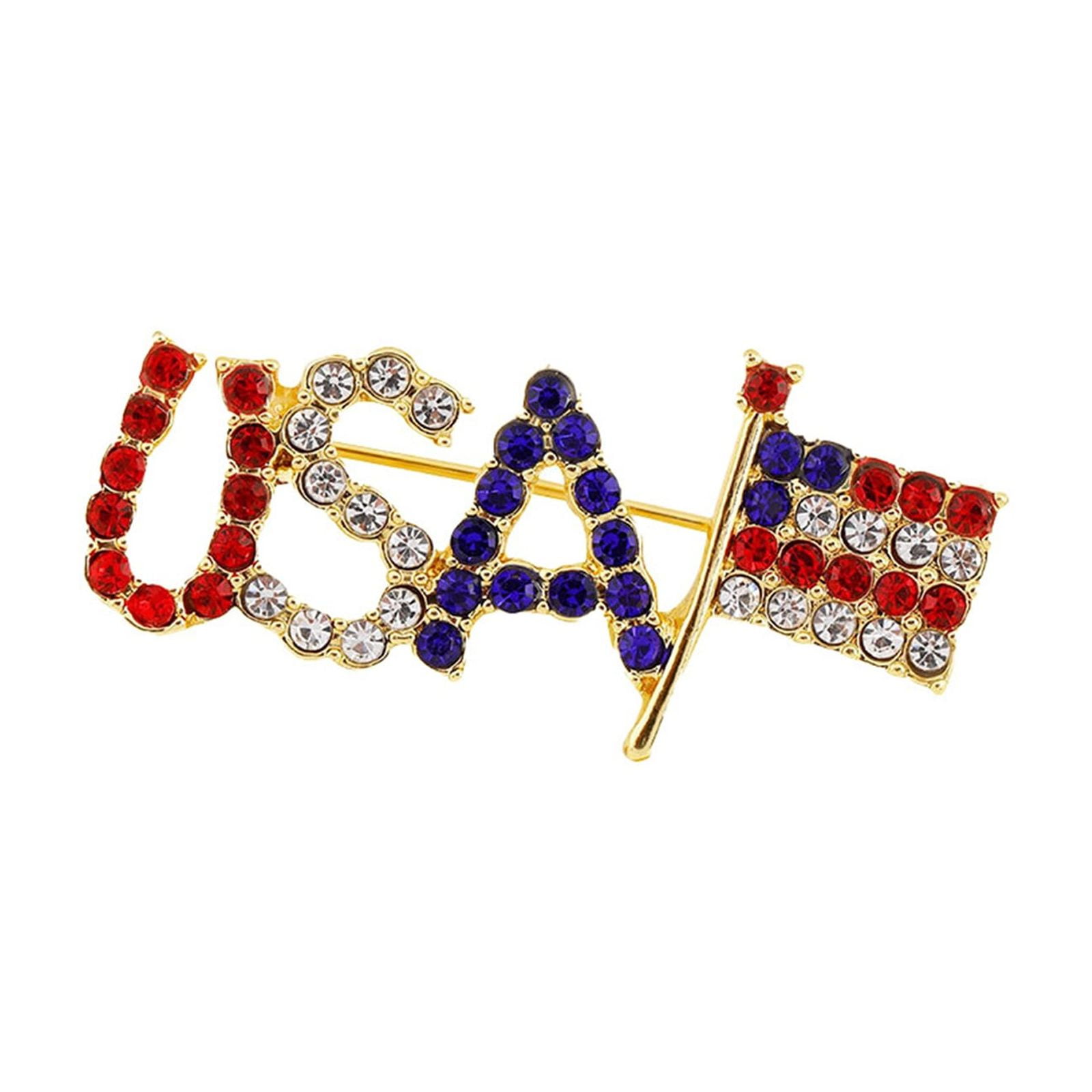 Replio Flag Brooch Patriotic Red White Blue Rhinestone Letter Map Heart ...