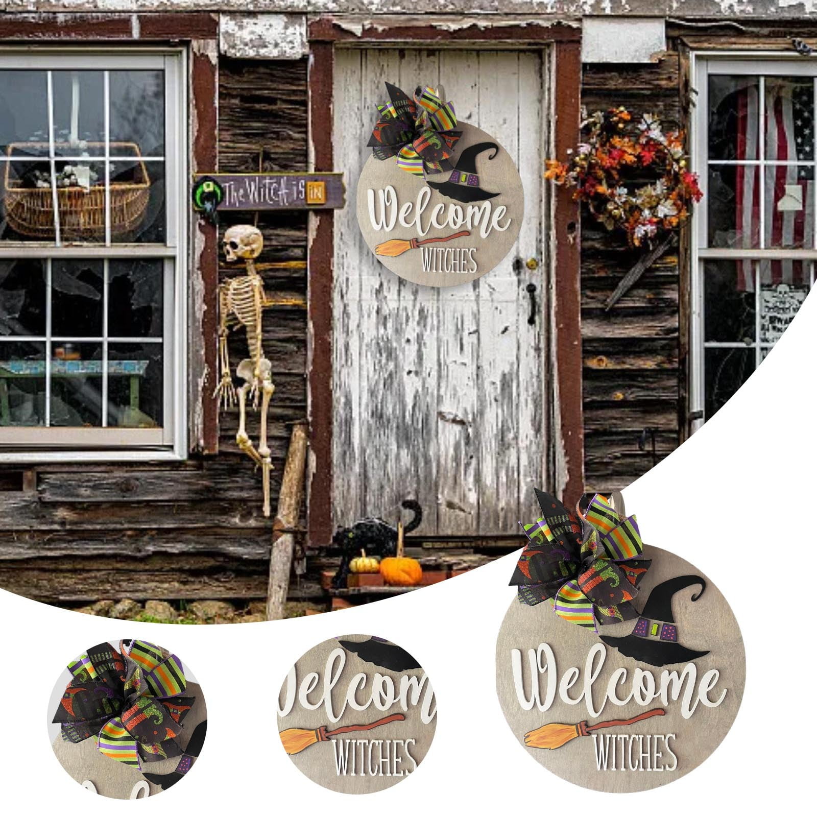 Replio Front Door Garland Witch Door Sign Welcome Door Sign Wooden Drop ...