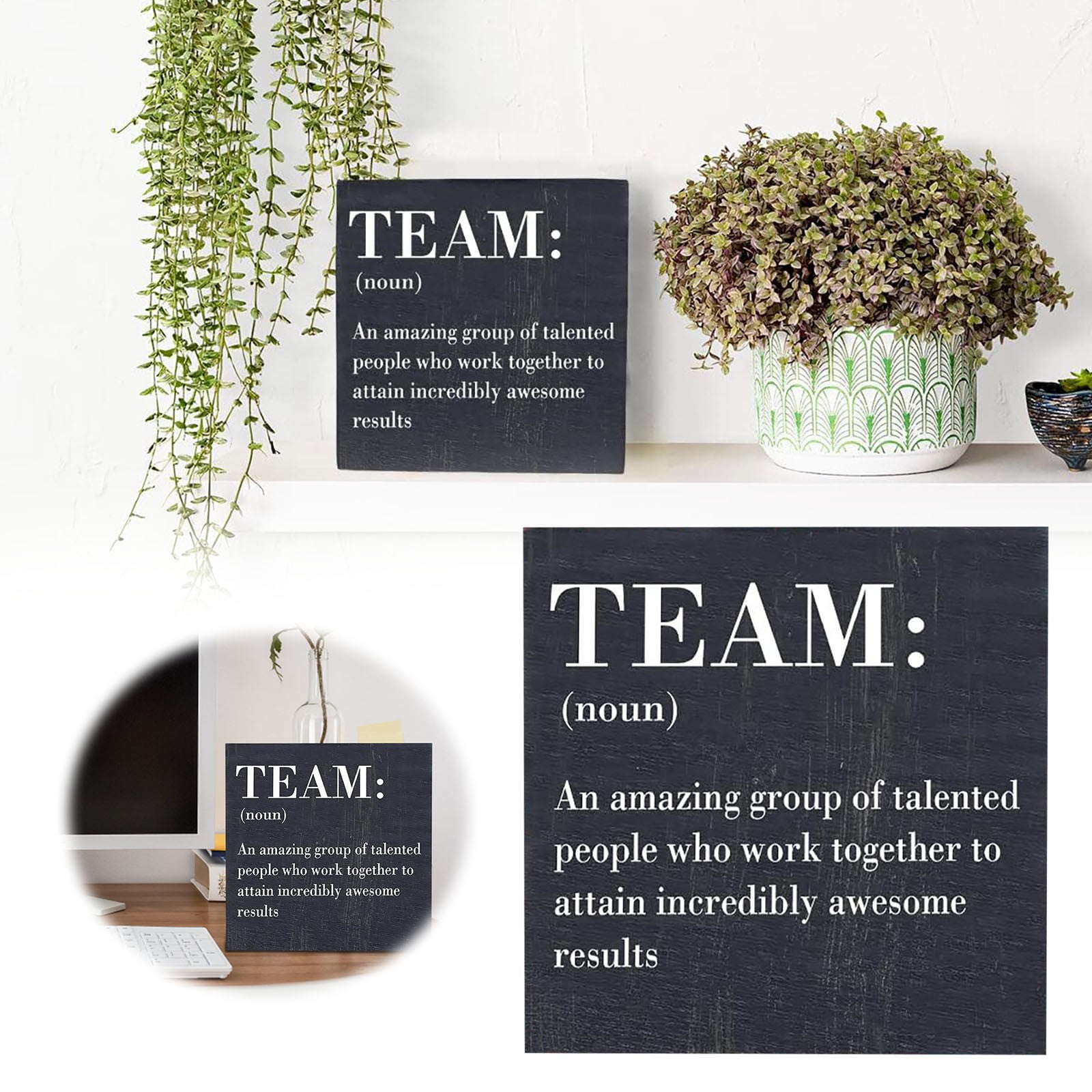 Replio Inspirational Team Noun Office Decor Desk Decor Wooden Box Sign ...