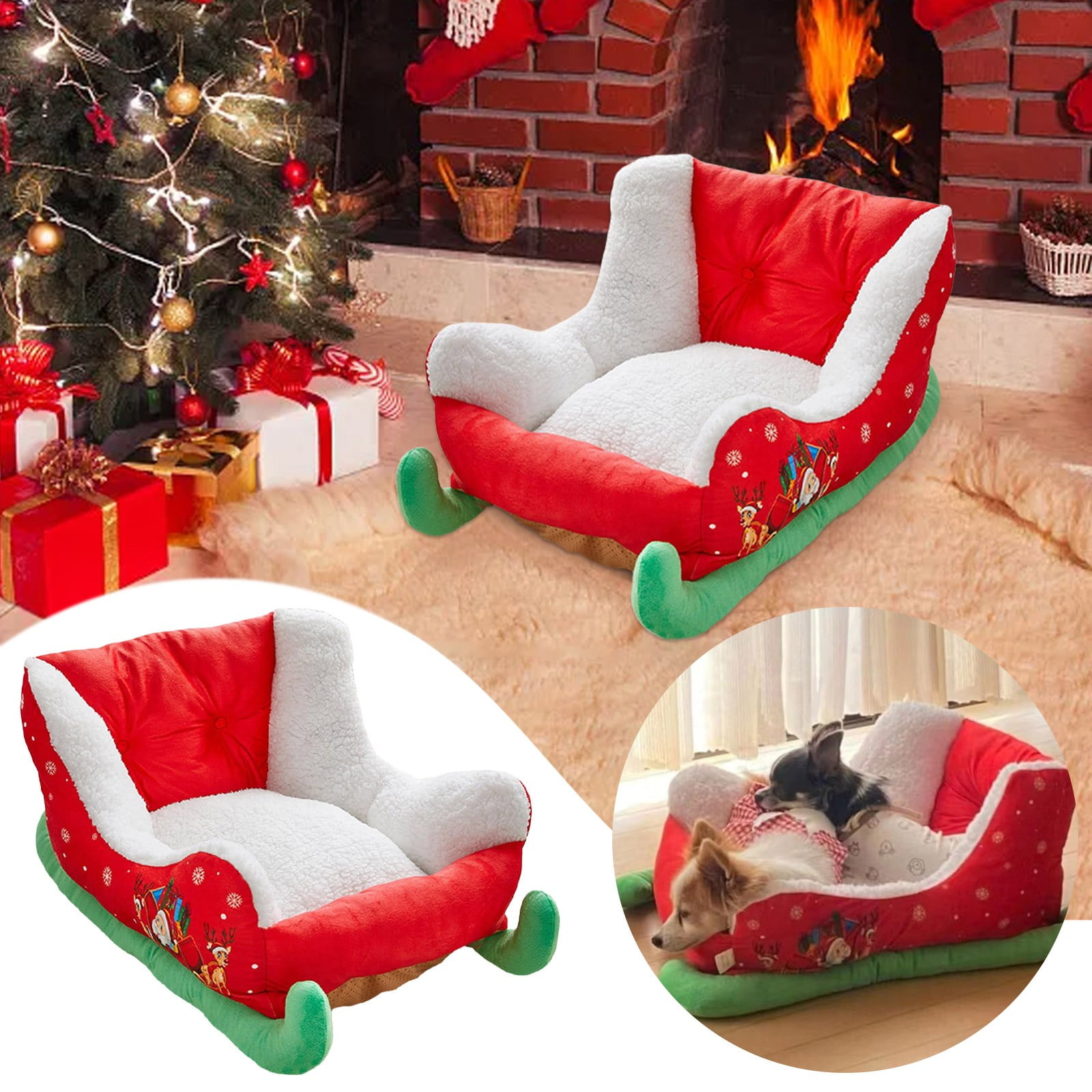 Replio Interesting Red Christmas Cat Dog Bed Pet Sleigh Bed Sofa Indoor ...