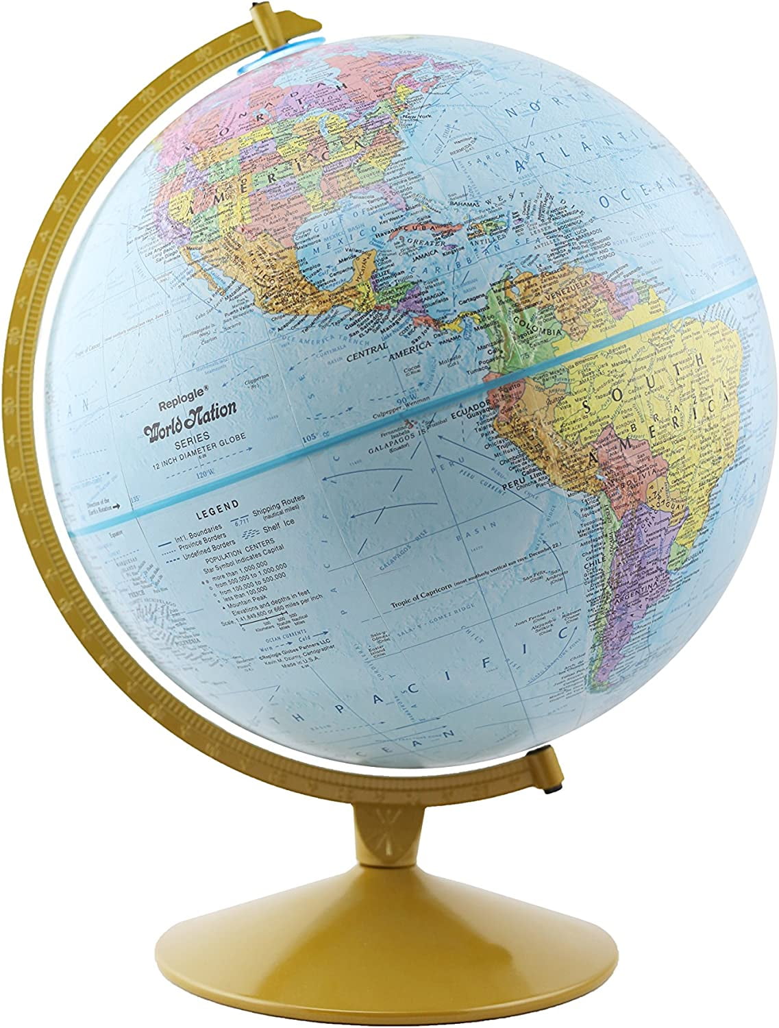 Replogle World Blue Ocean Globe, Desktop, 12" diameter, Up-to-Date Cartography, Raised Relief ...