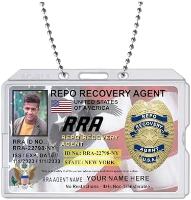 Repo Recovery Agent Card (Customizable) PVC Plastic - Badge Holder ...