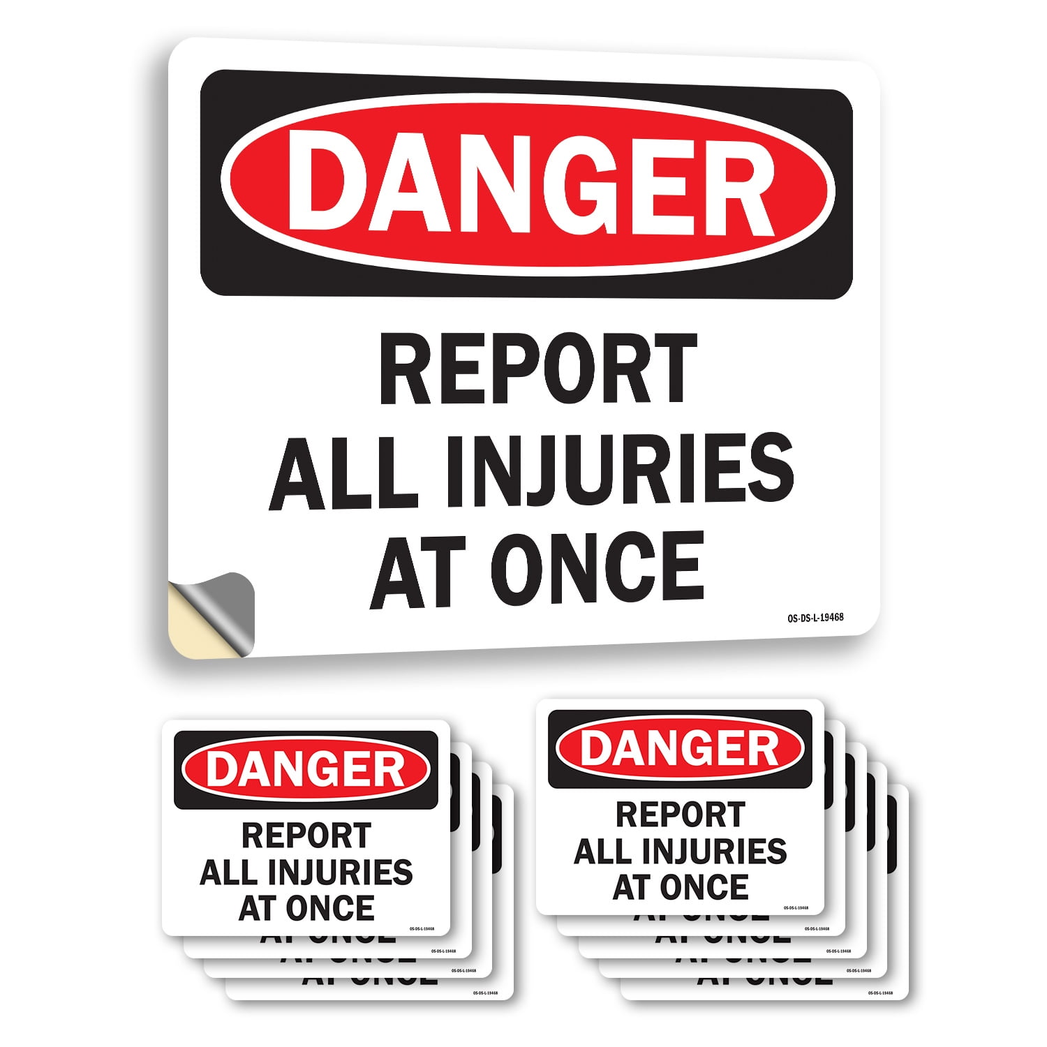 Report All Injuries At Once OSHA Danger Vinyl Decal Label 10 Inch x 7 ...
