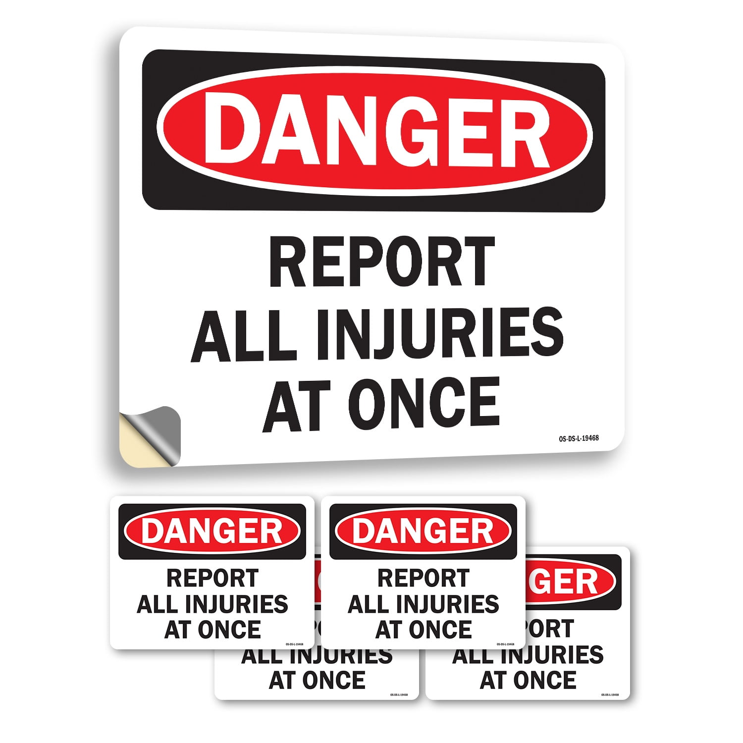 Report All Injuries At Once OSHA Danger Vinyl Decal Label 18 Inch x 12 ...