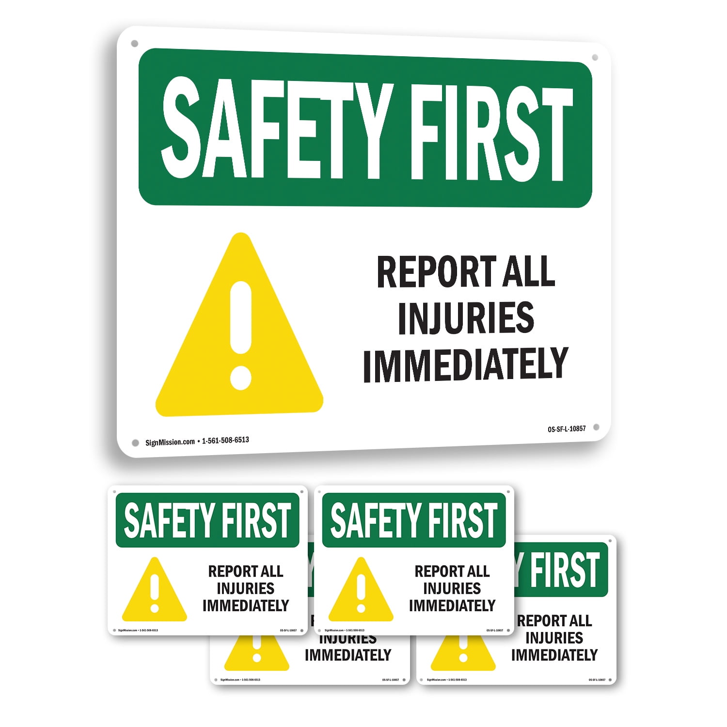 Report All Injuries Immediately OSHA SAFETY FIRST Aluminum Sign 18 Inch ...