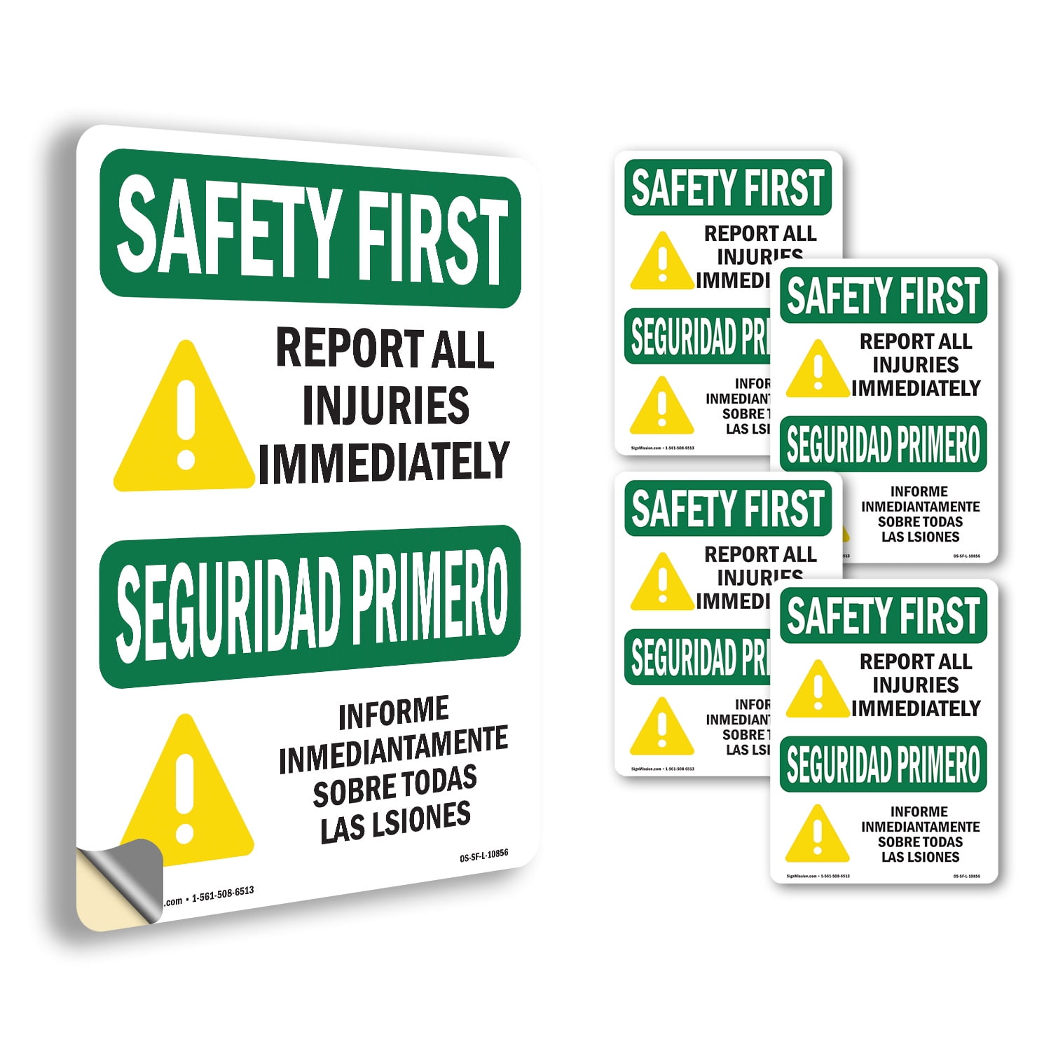 Report All Injuries Immediately OSHA SAFETY FIRST Vinyl Decal Label 5 ...
