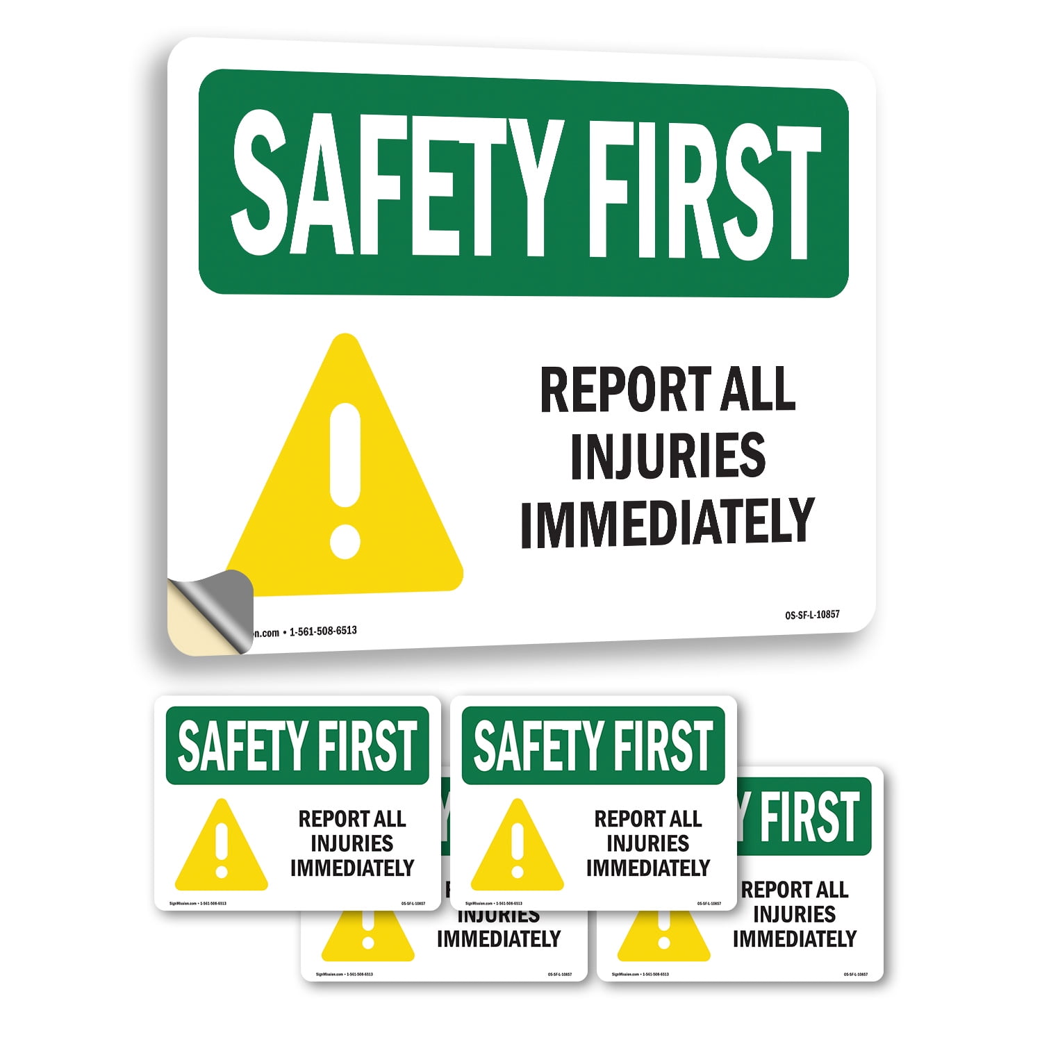 Report All Injuries Immediately OSHA SAFETY FIRST Vinyl Decal Label 7 ...