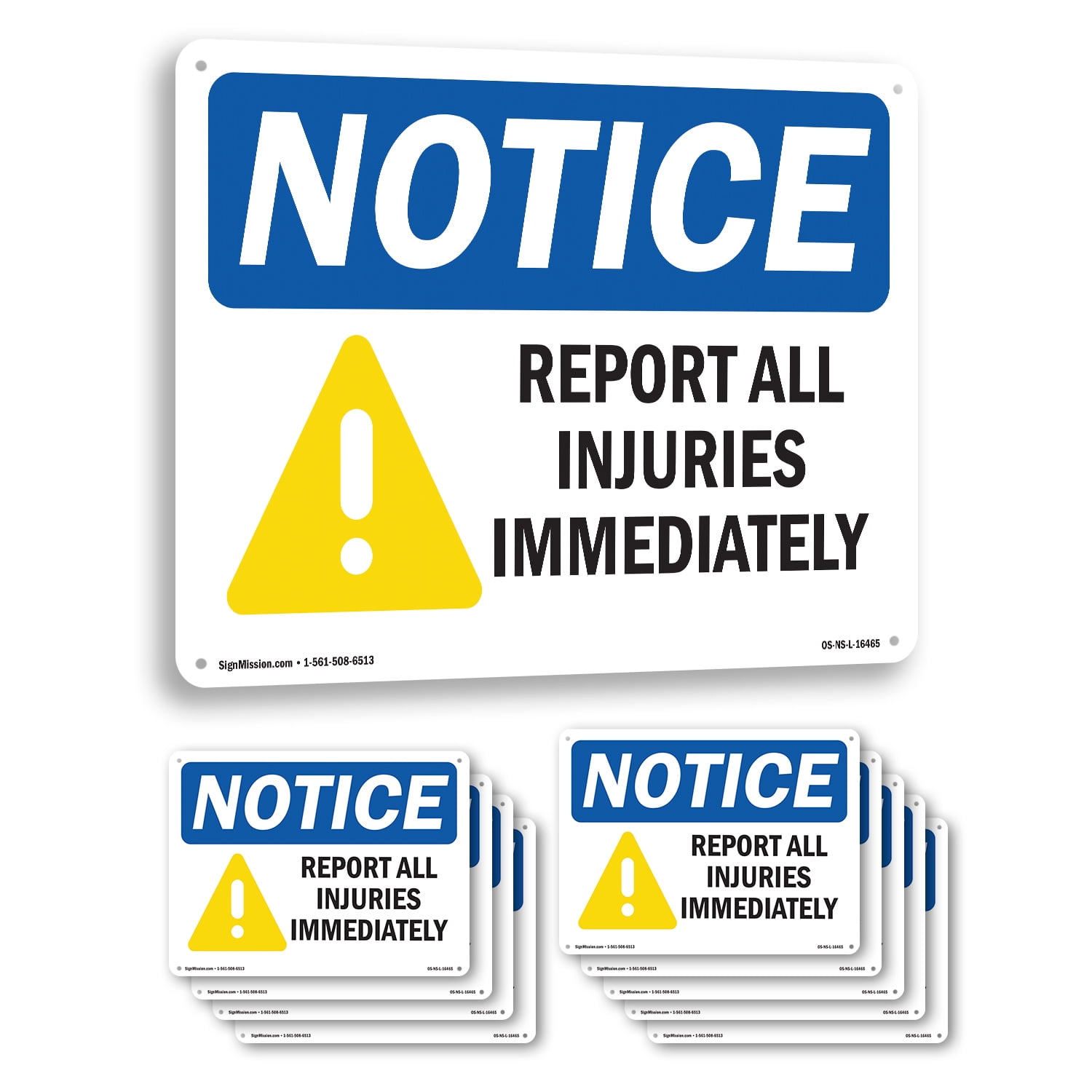 Report All Injuries Immediately Symbol OSHA Notice Rigid Plastic Sign ...