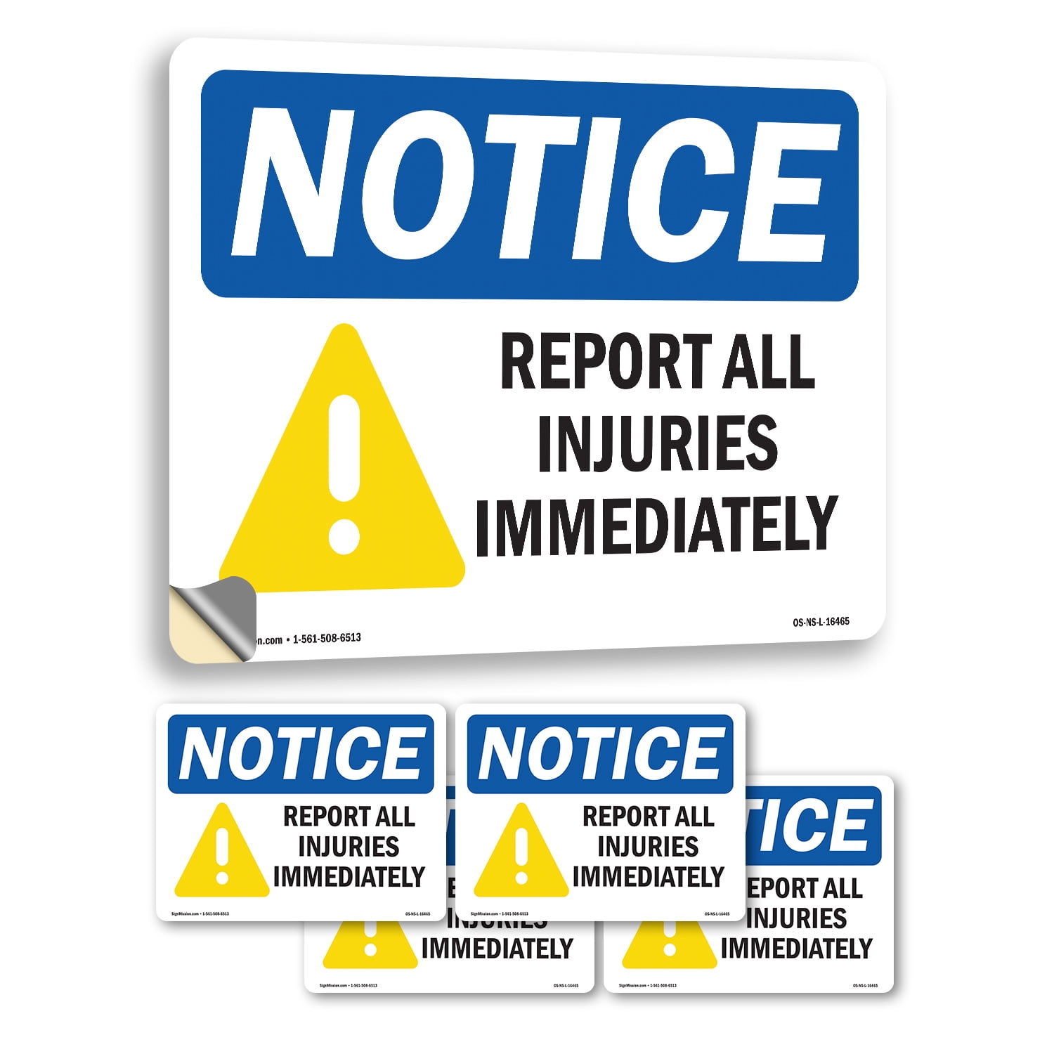 Report All Injuries Immediately Symbol OSHA Notice Vinyl Decal Label 10 ...