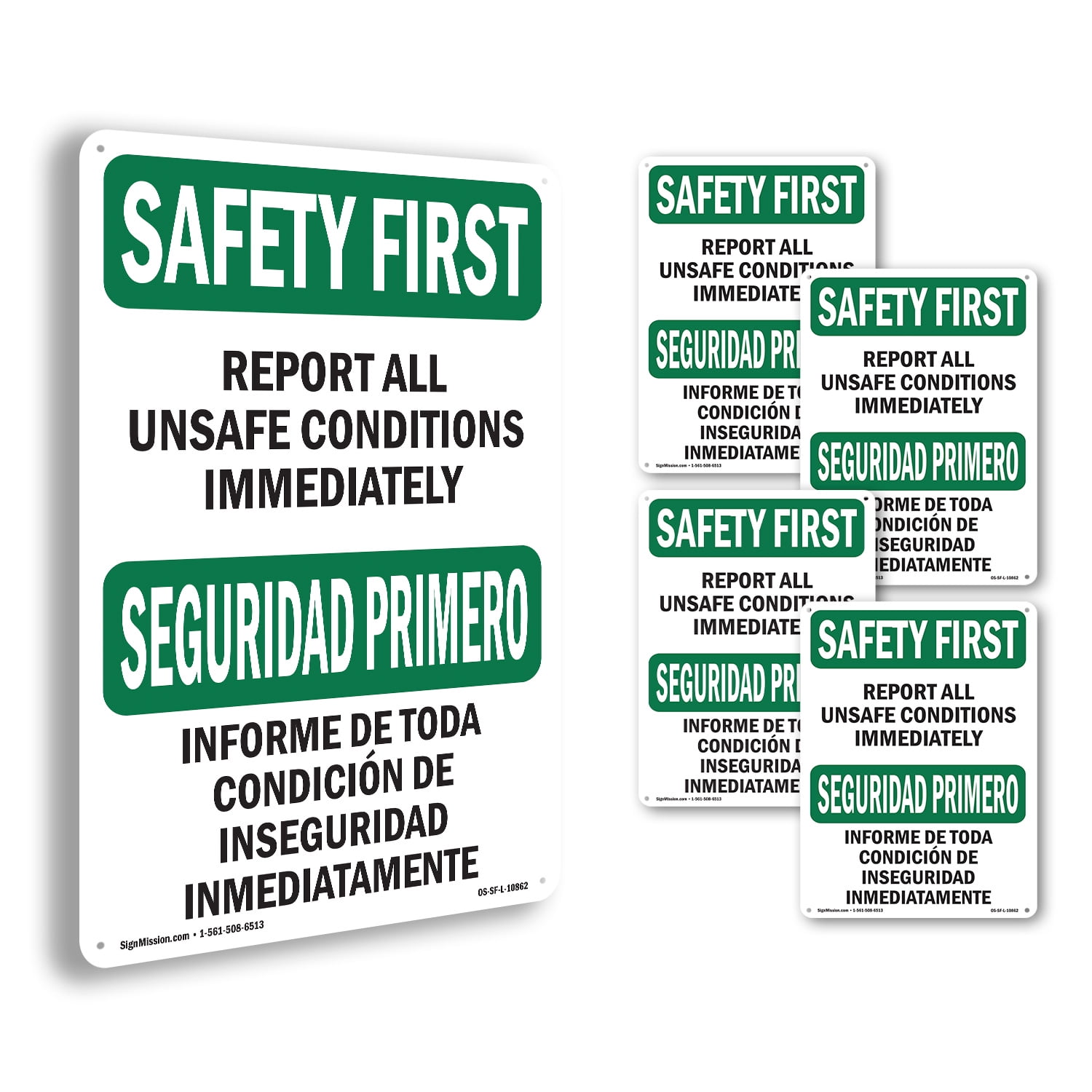 Report All Unsafe Conditions Immediat OSHA SAFETY FIRST Rigid Plastic ...